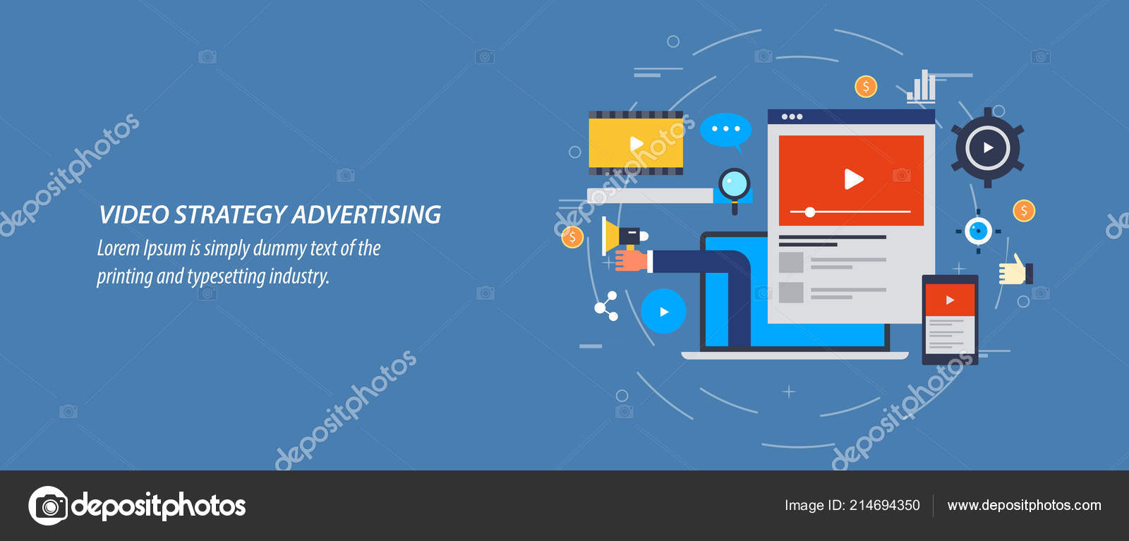Video Strategy Advertising Colorful Banner Stock Vector Image by ...