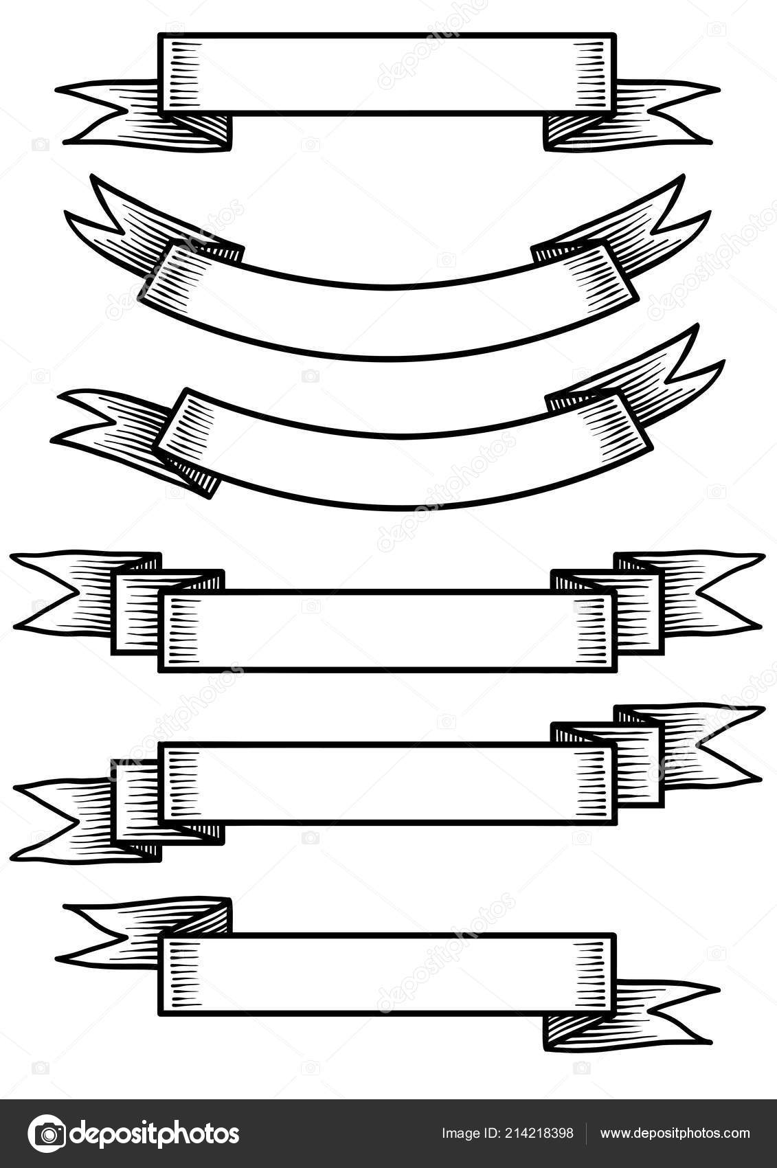 Banner Collection Illustration Drawing Engraving Ink Line Art Vector ...