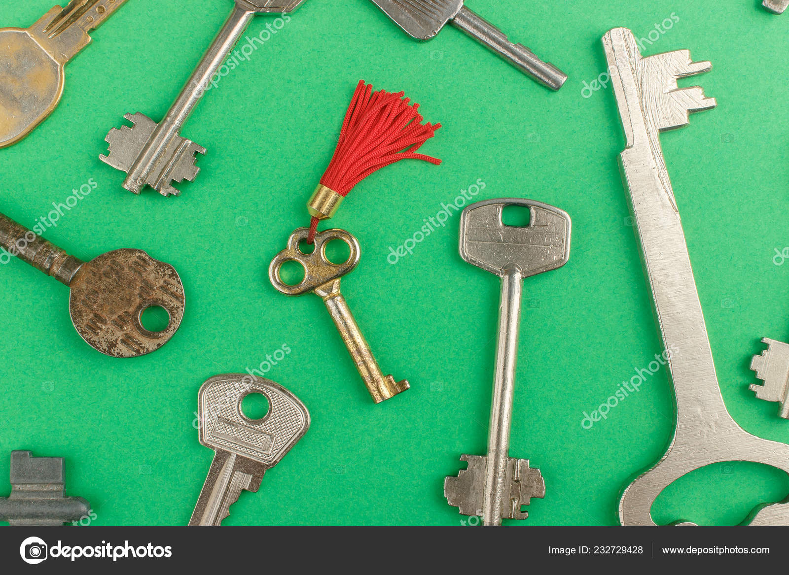 Background Made Different Metal Keys Green Base Top View — Stock Photo ...