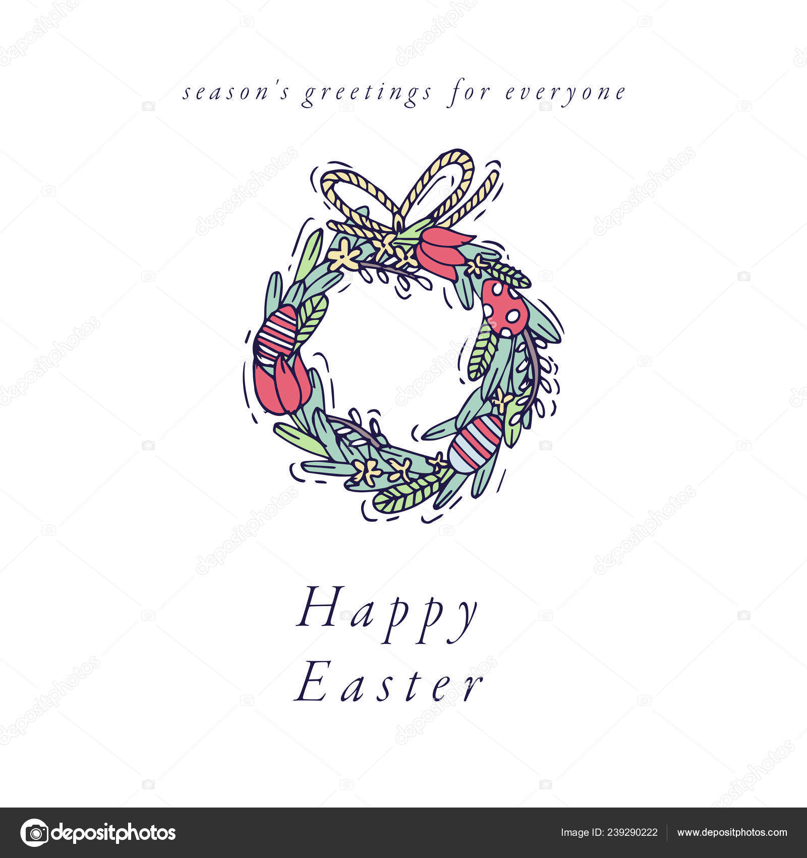 Vector hand draw wreath design for Easter greetings card colorful color ...