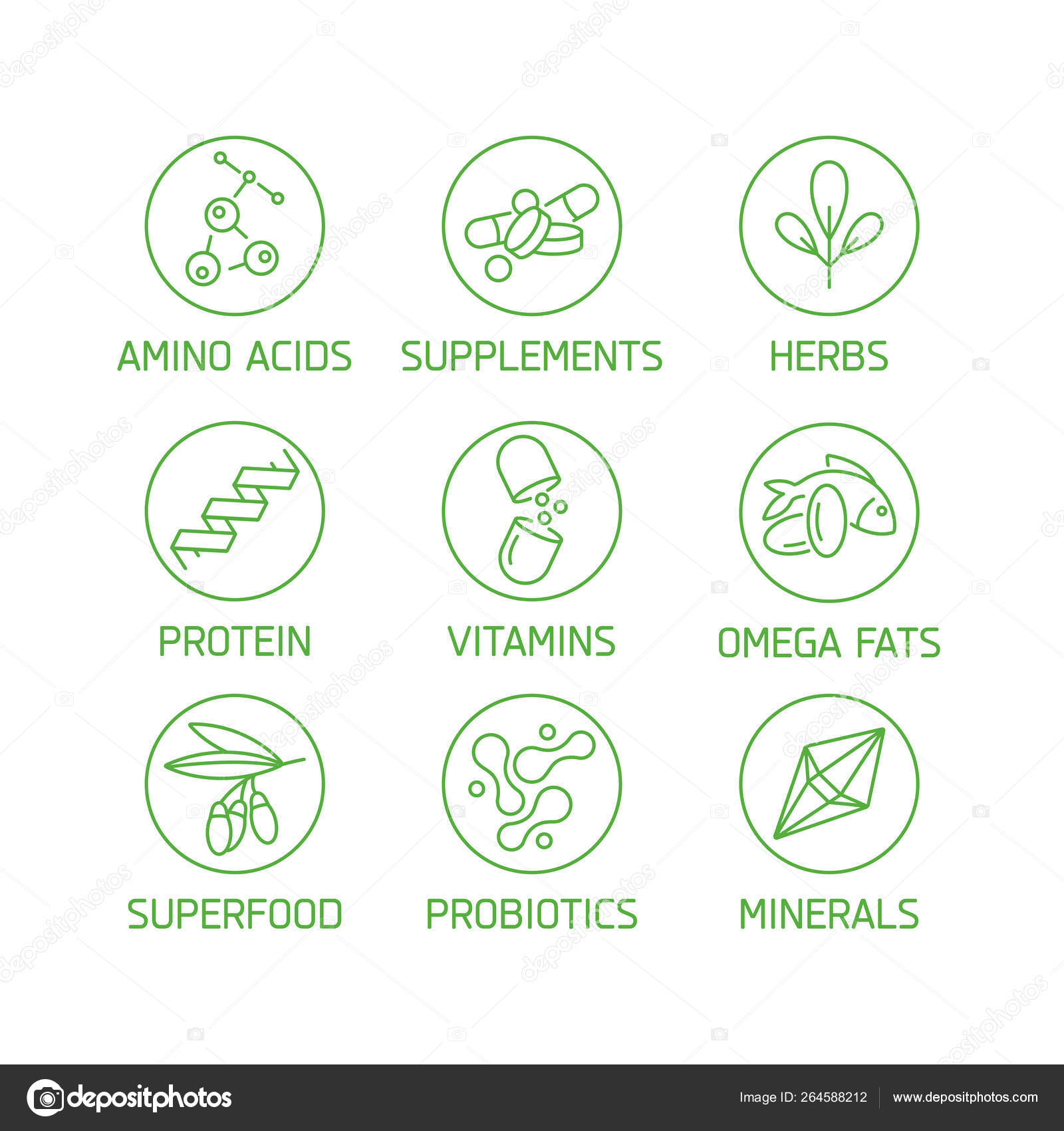 Vector set of logos, badges and icons for natural and health products ...