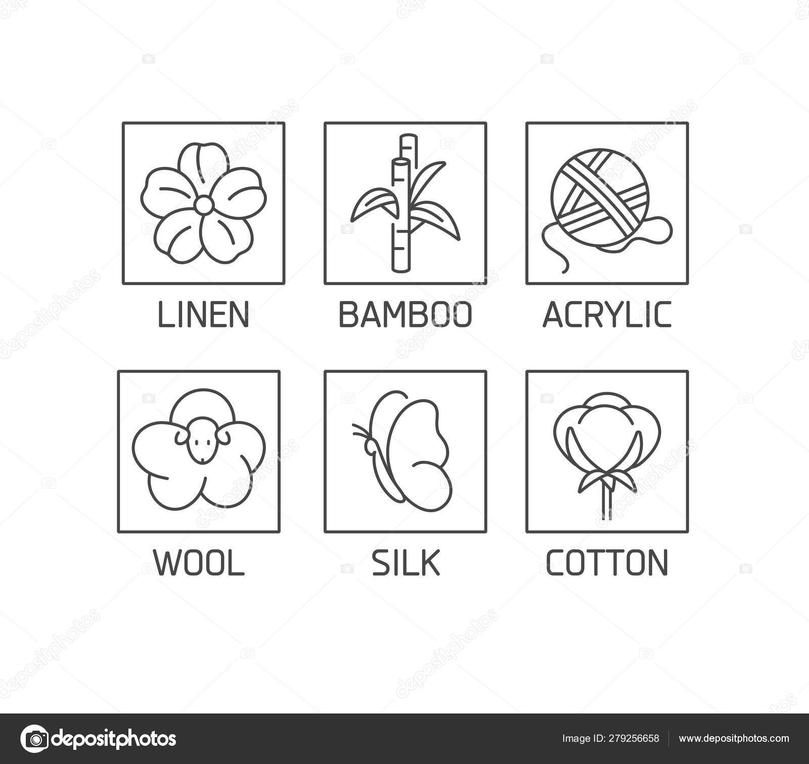 Vector set of linear icons and badges for natural fabric. Organic and ...