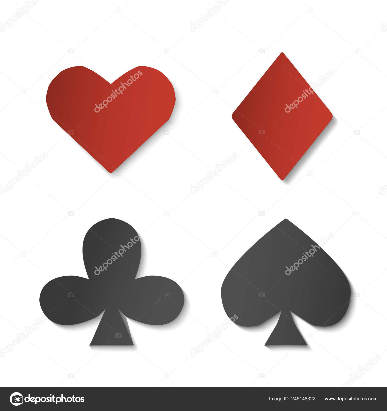 Playing card sign symbols. Paper set of four shapes. Vector ...
