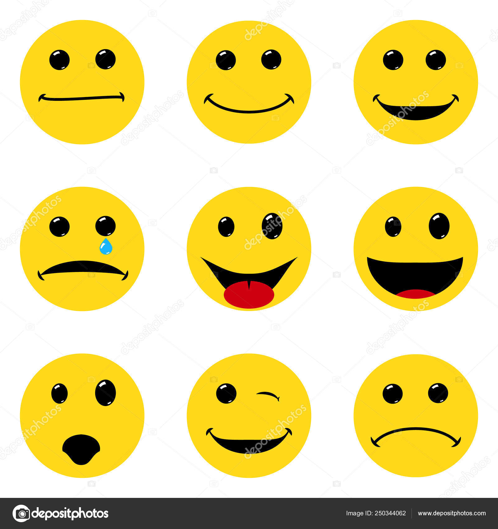 Lächeln Gesichter packen. Unterschiedliche Emotionen. einfaches flaches ...