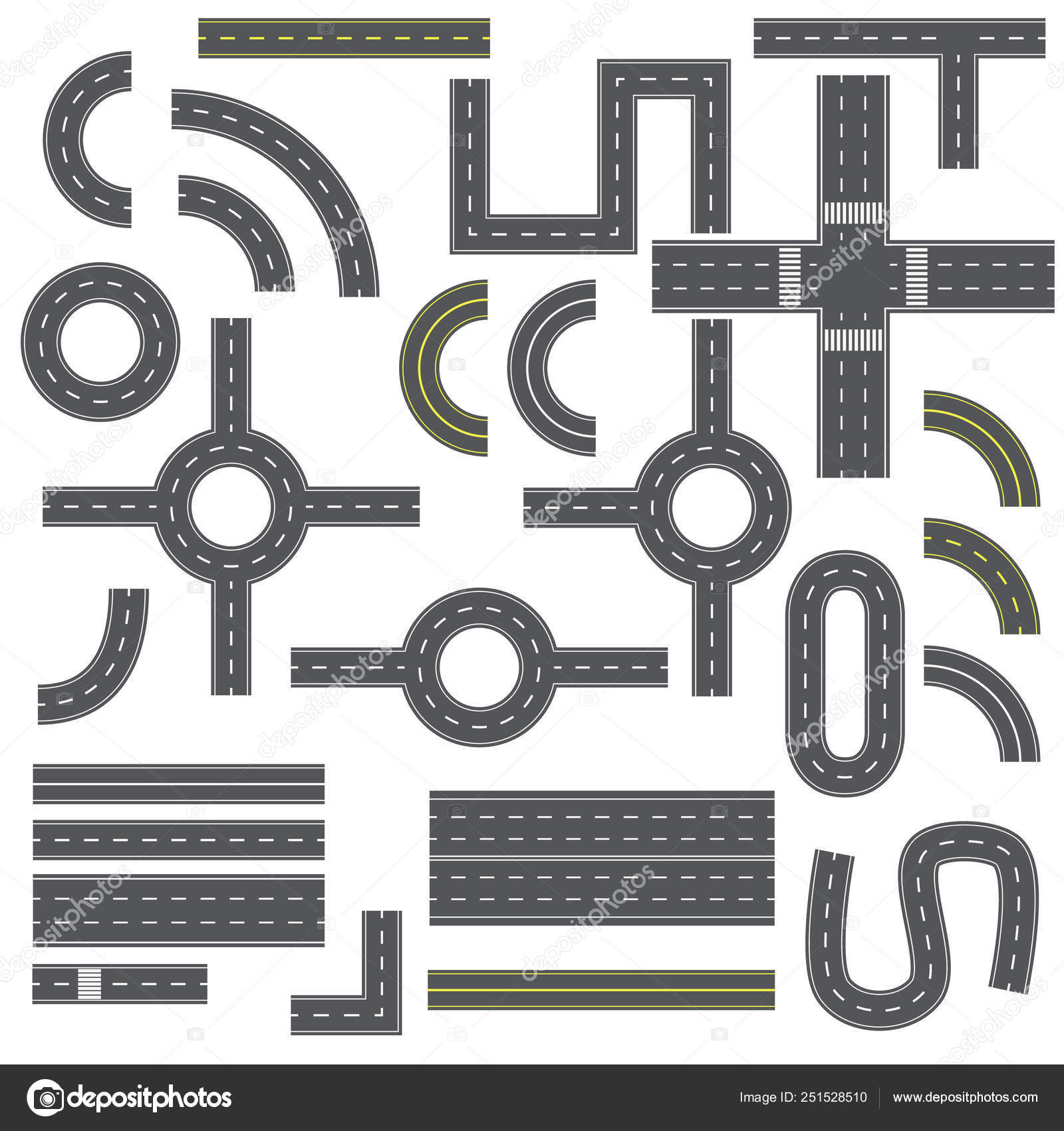 Road elements vector illustration isolated on white background Stock ...