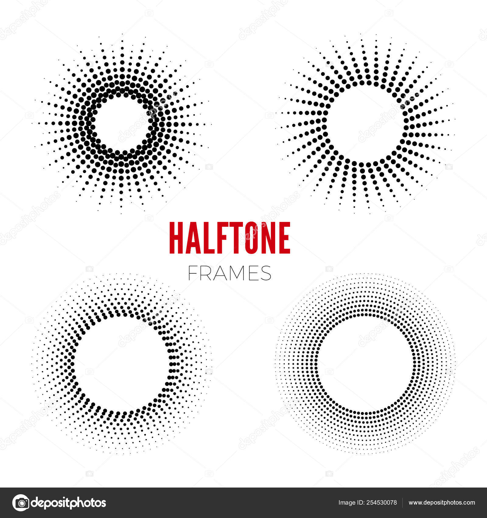 Set of round halftone frames. Abstract vector design elements Stock ...