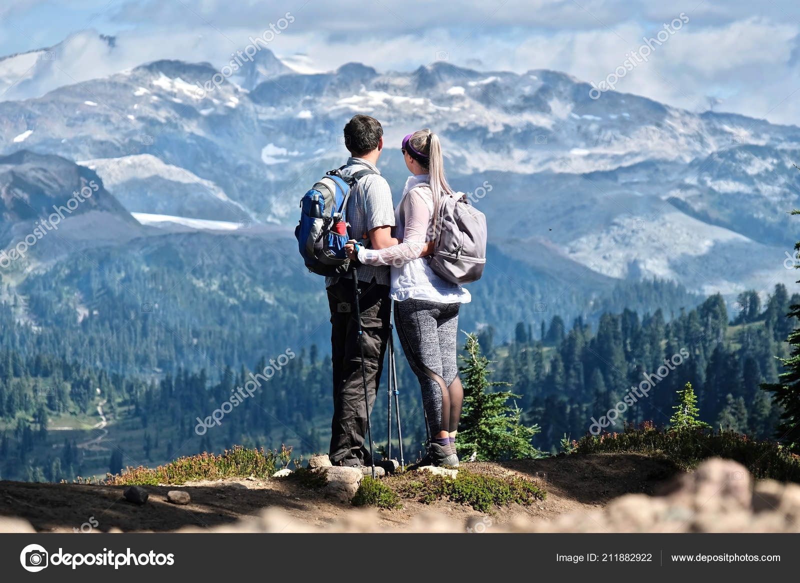 Young Active Couple Hiking Mountains Pacific Northwest Garibaldi Park ...