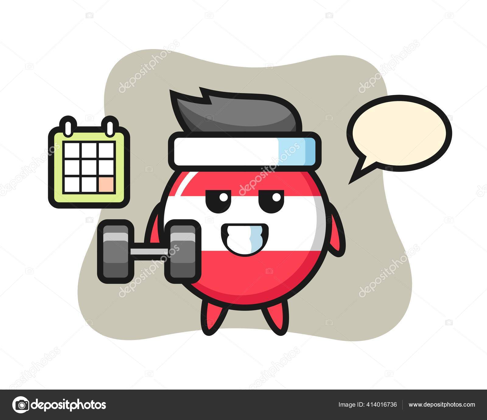 Austria Flag Badge Mascot Cartoon Doing Fitness Dumbbell Stock Vector ...