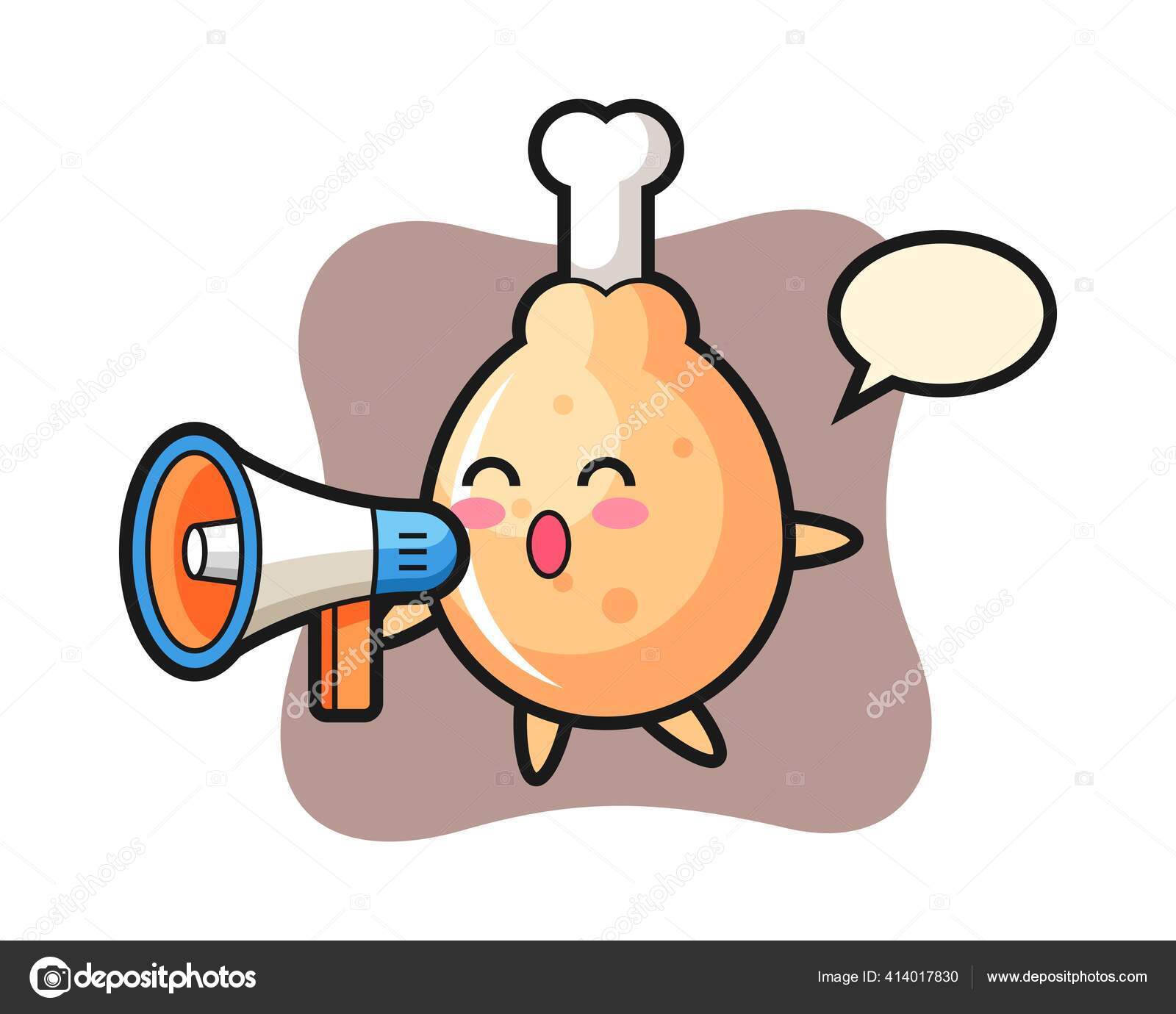Ilustración Del Personaje Pollo Frito Sosteniendo Megáfono Vector de ...