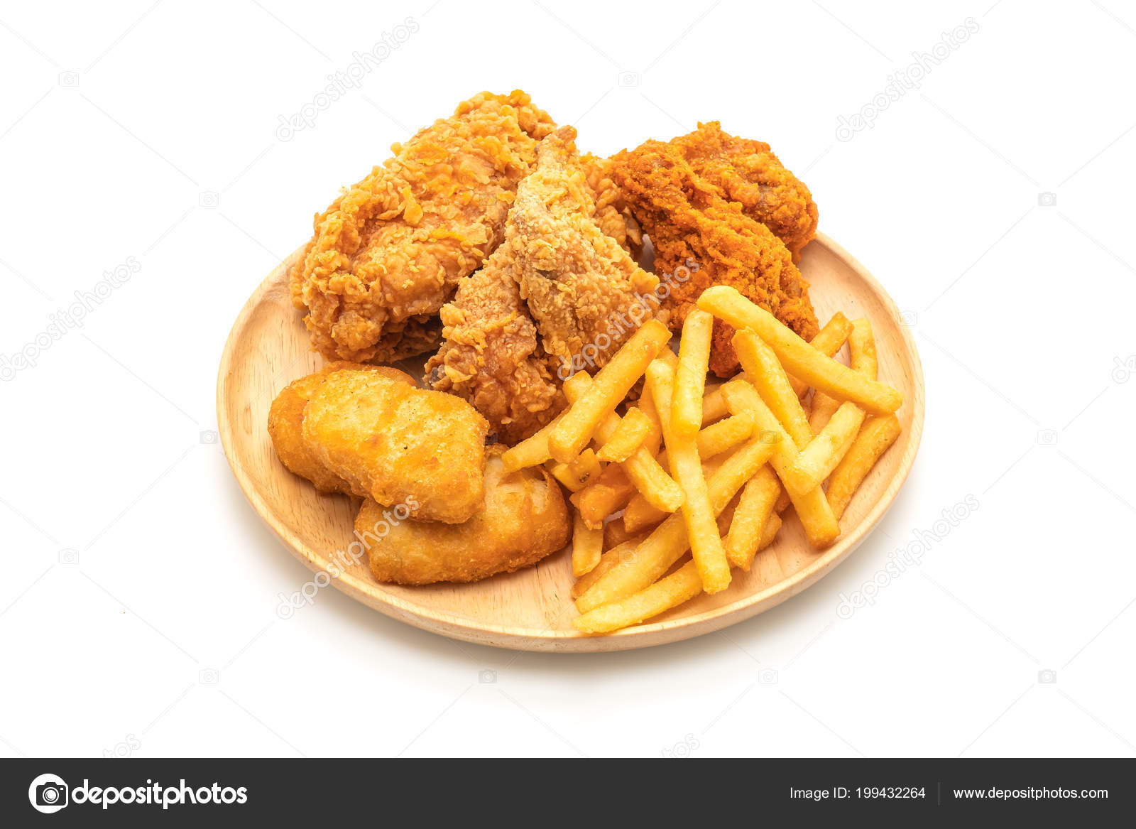 Pollo Frito Con Papas Fritas Nuggets Comida Chatarra Comida Poco — Foto ...