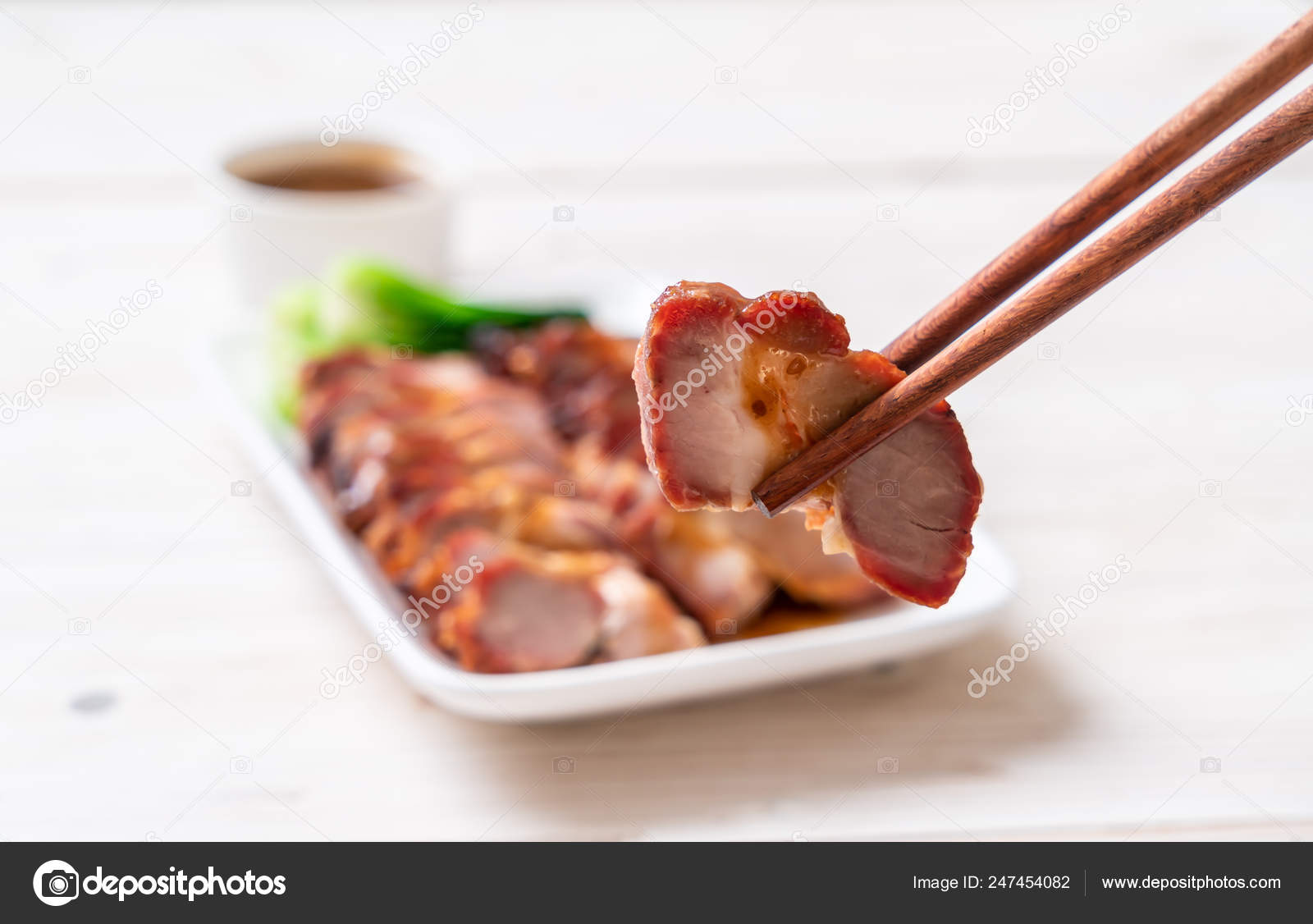Roast barbecue red pork — Stock Photo © topntp #247454082