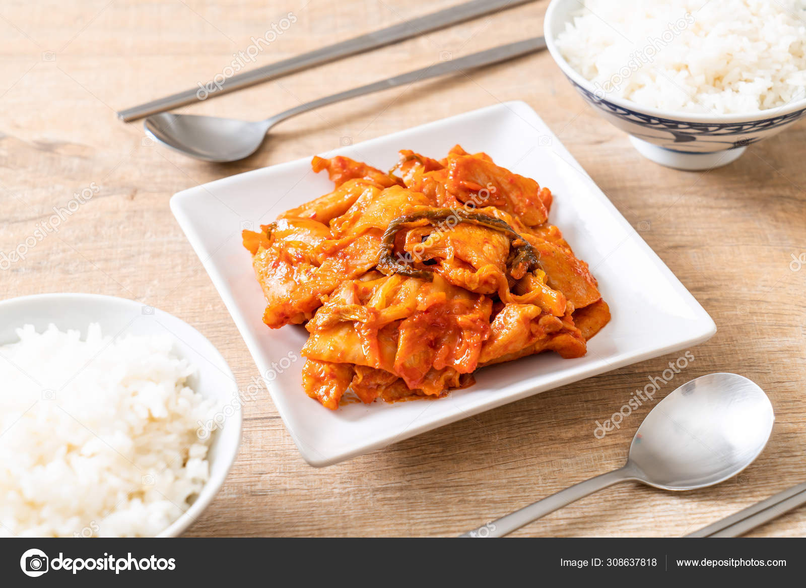 Stir-fried pork with kimchi — Stock Photo © topntp #308637818
