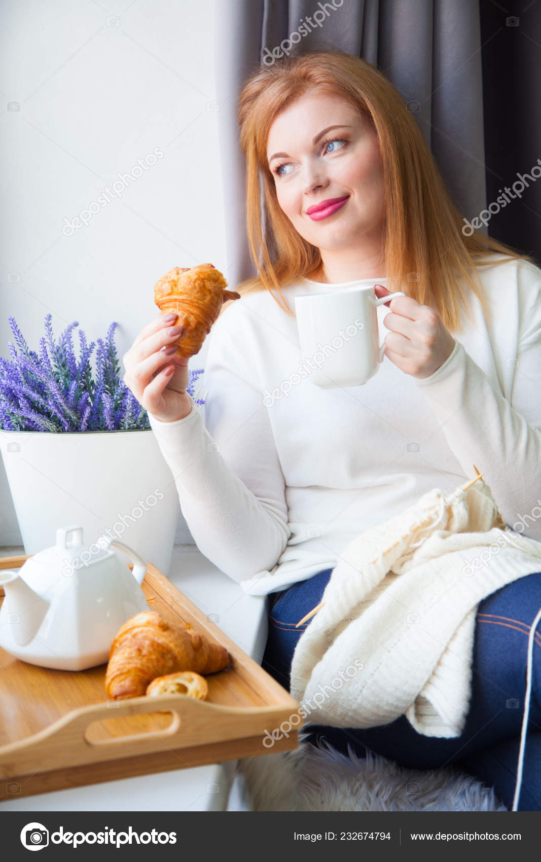 Girl Drinking Tea Looking Out Window Stock Photo by ©dalivl@yandex.ru ...