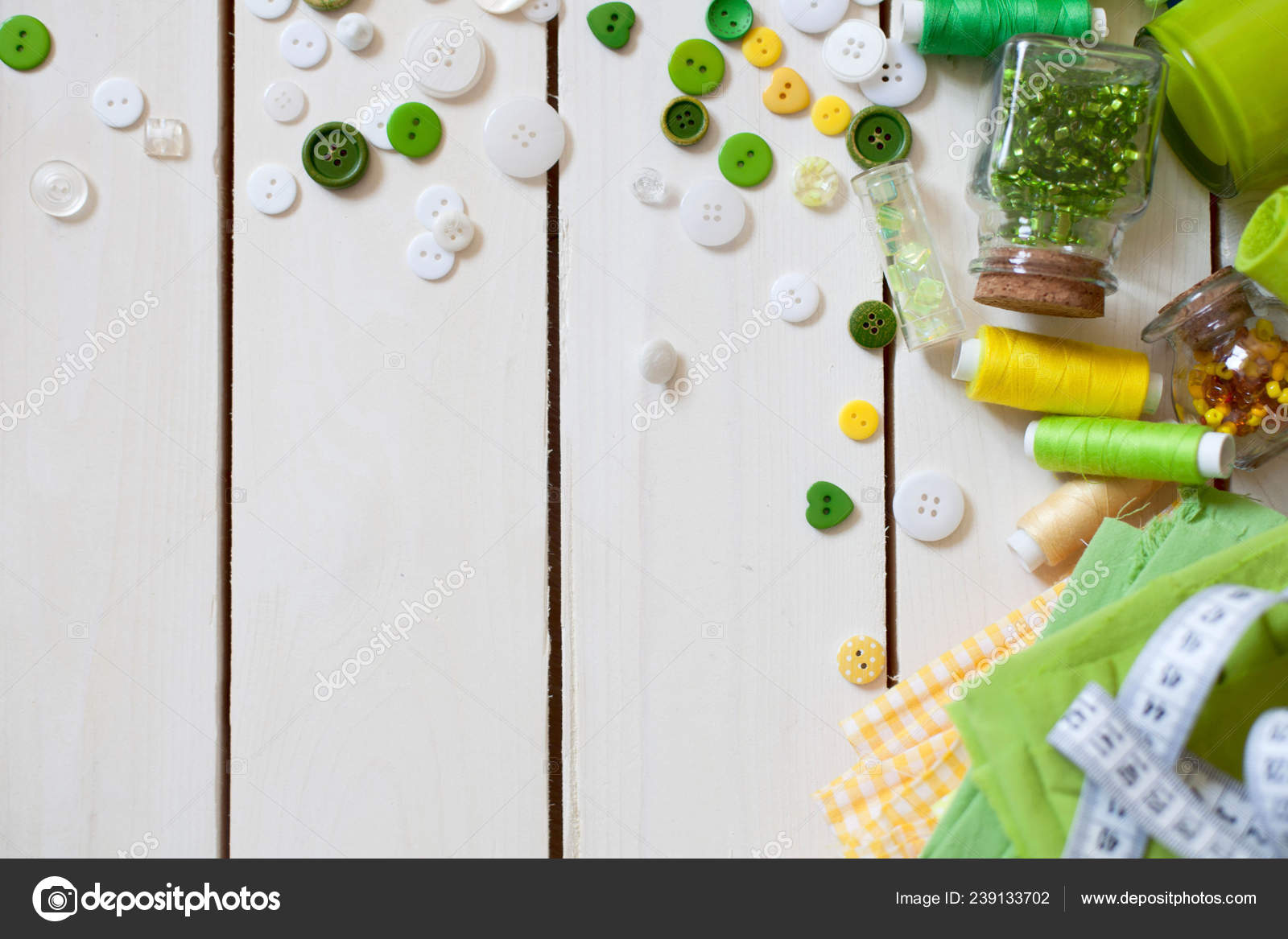 Materials Sewing Colored Fabric Thread Buttons White Background Needle ...