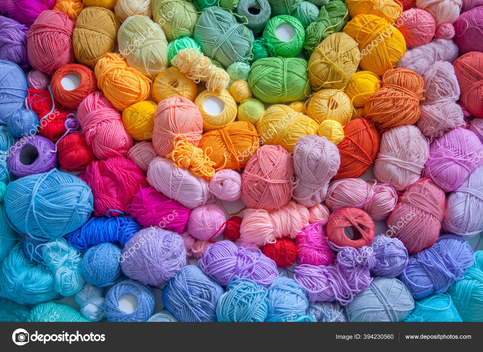 Many Colorful Balls Wool Cotton Yarn Knitting White Background Stretch ...