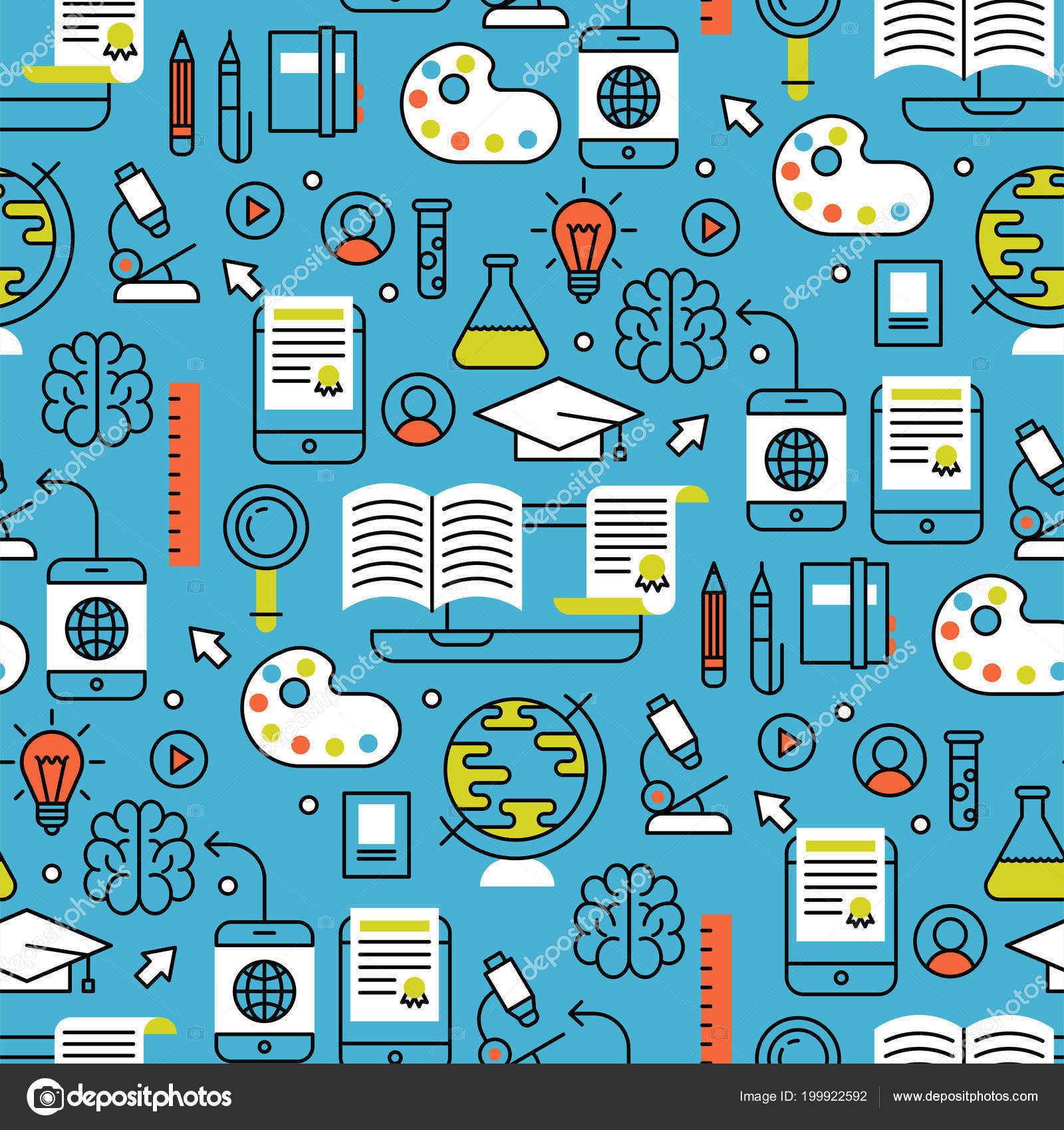 Online learning flat design distant education seamless pattern ...