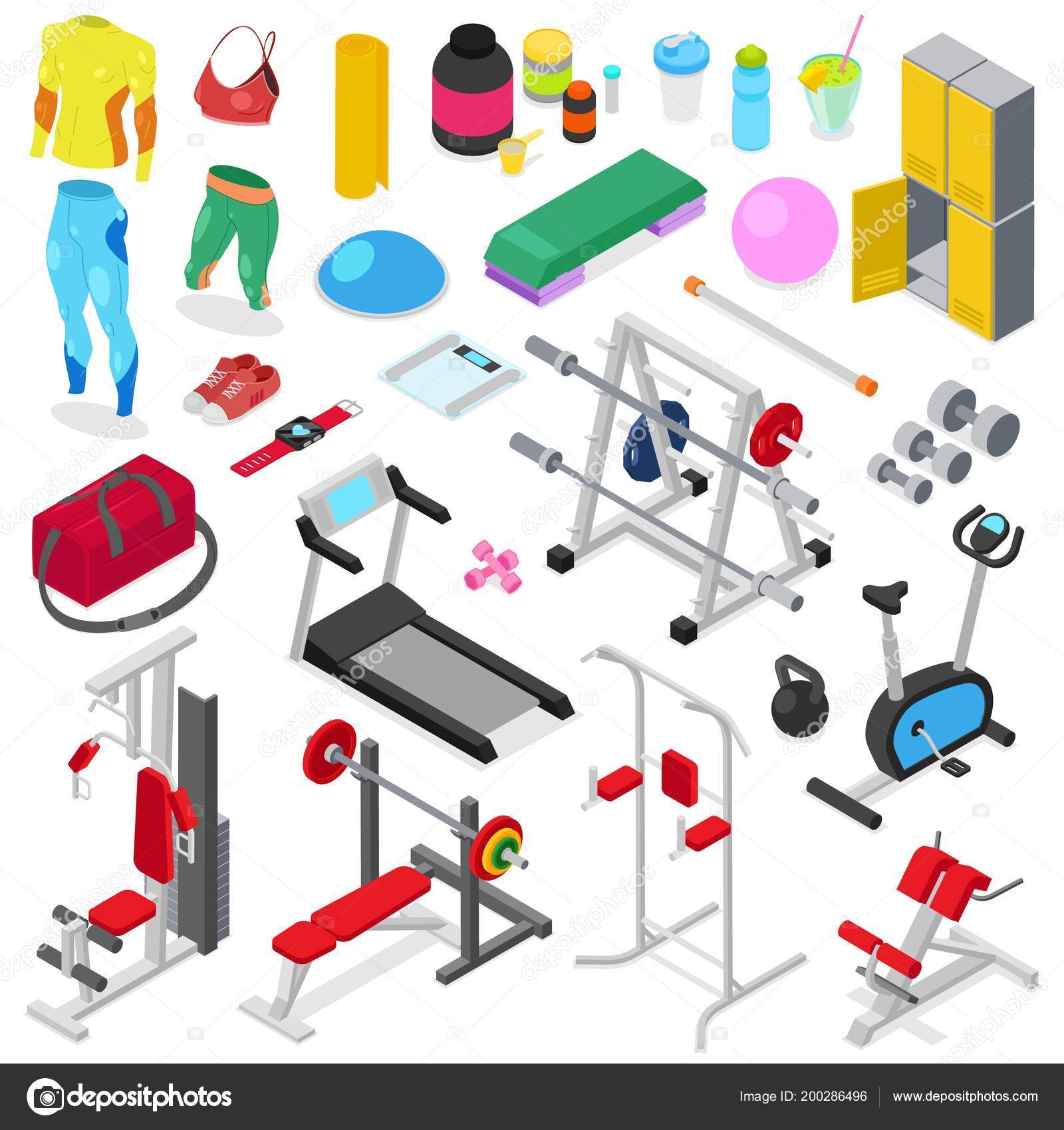 Fitness equipment vector gym machine for doing sport exercises on ...