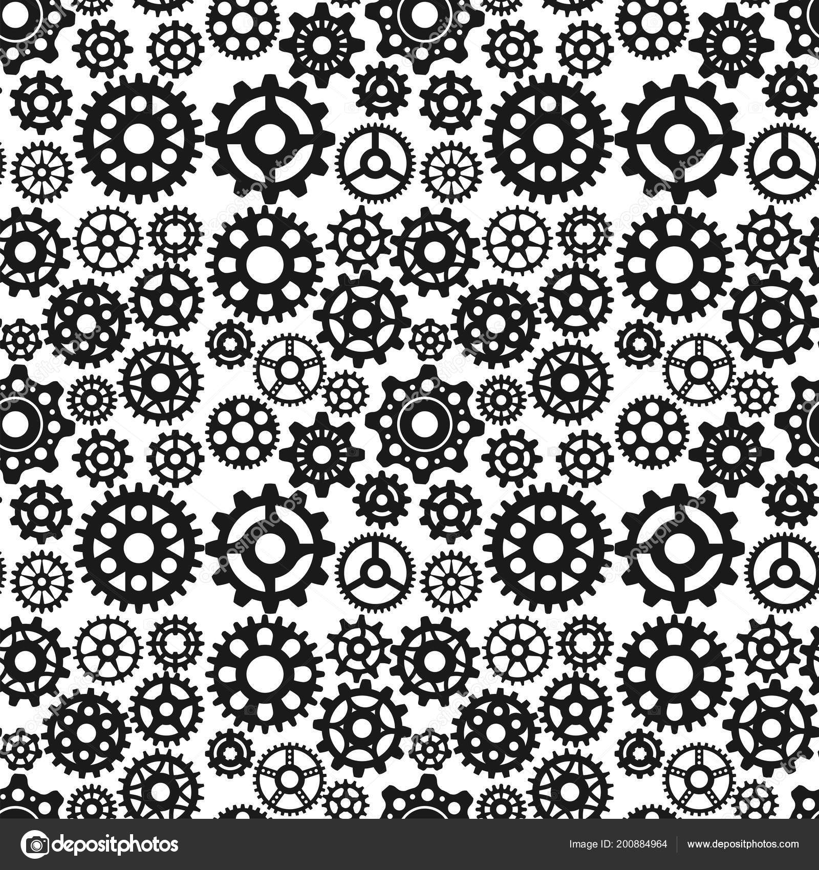 Vector gears icons seamless pattern background machine wheel mechanism ...