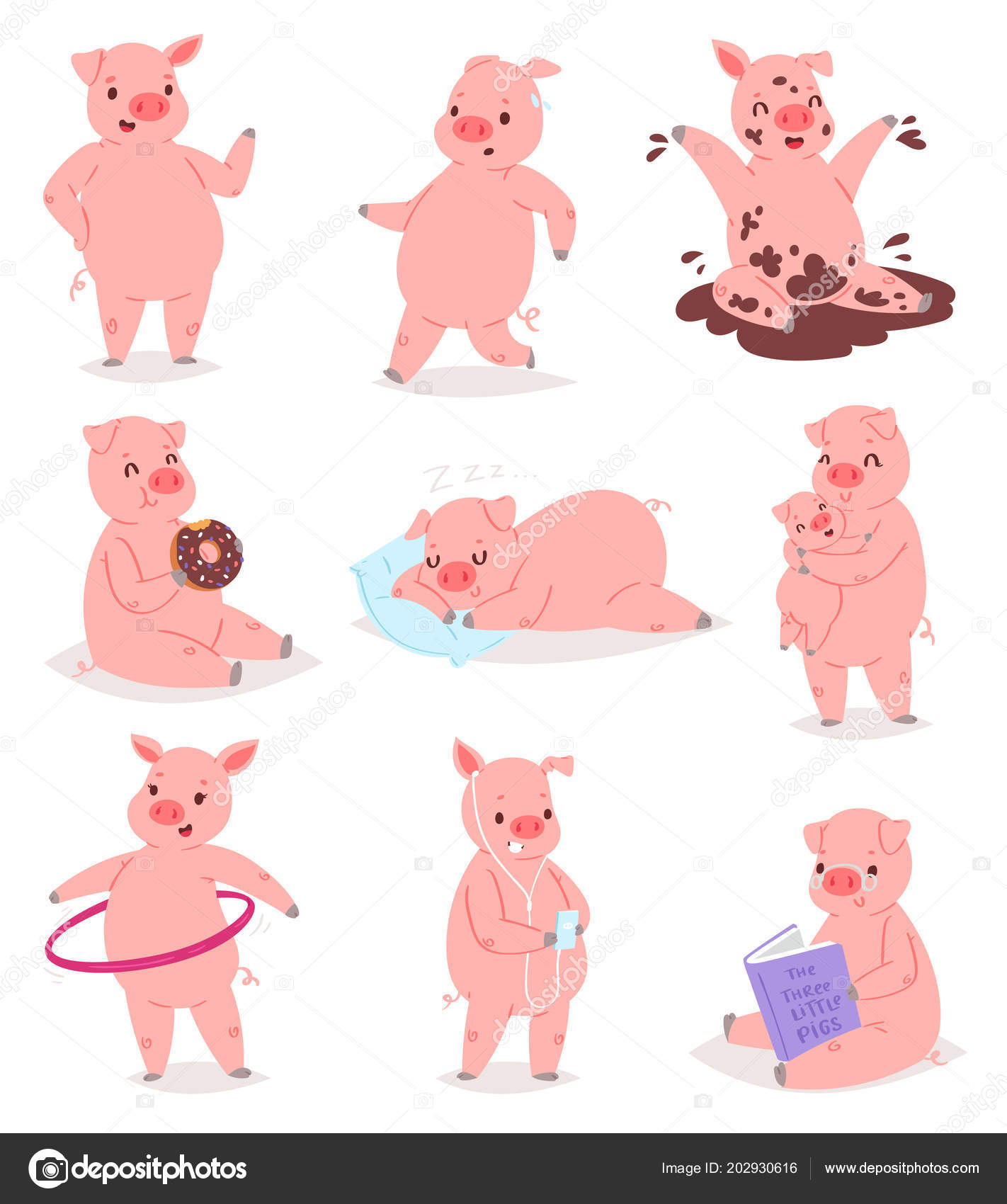 Cartoon pig vector piglet or piggy character and pink piggy-wiggy ...