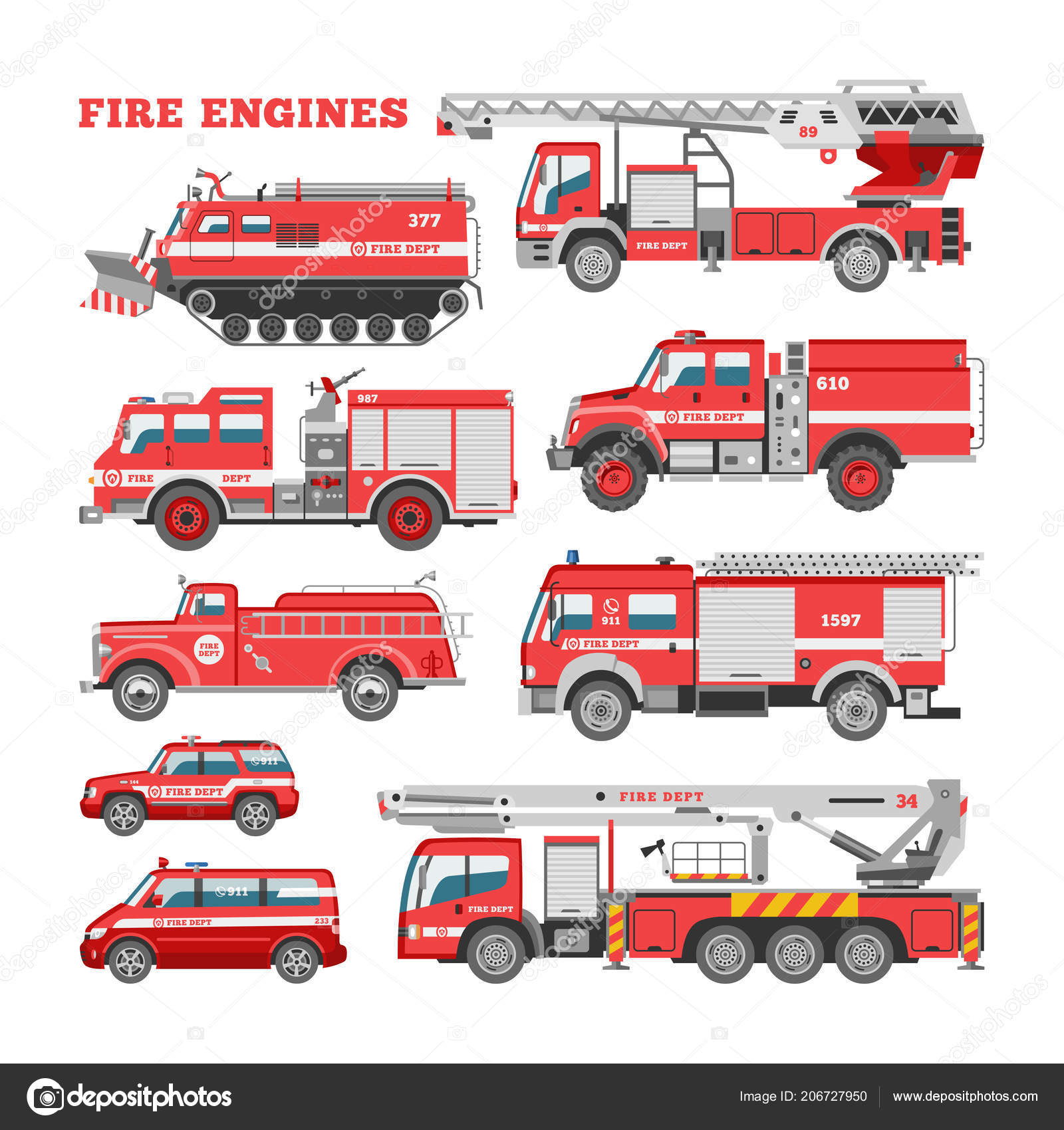 Fire engine vector firefighting emergency vehicle or red firetruck with ...