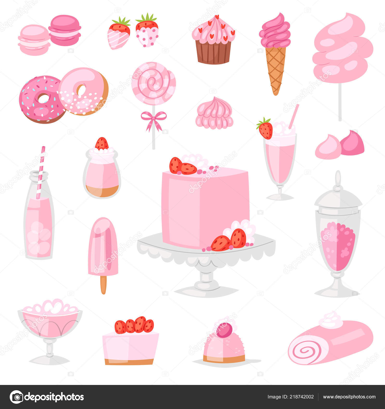 Comida rosada vector rosado pastel con dulce postre de fresa con ...