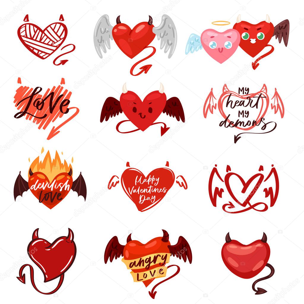 Diablo corazón vector amor rojo símbolo con cuernos en el amor tarjeta ...
