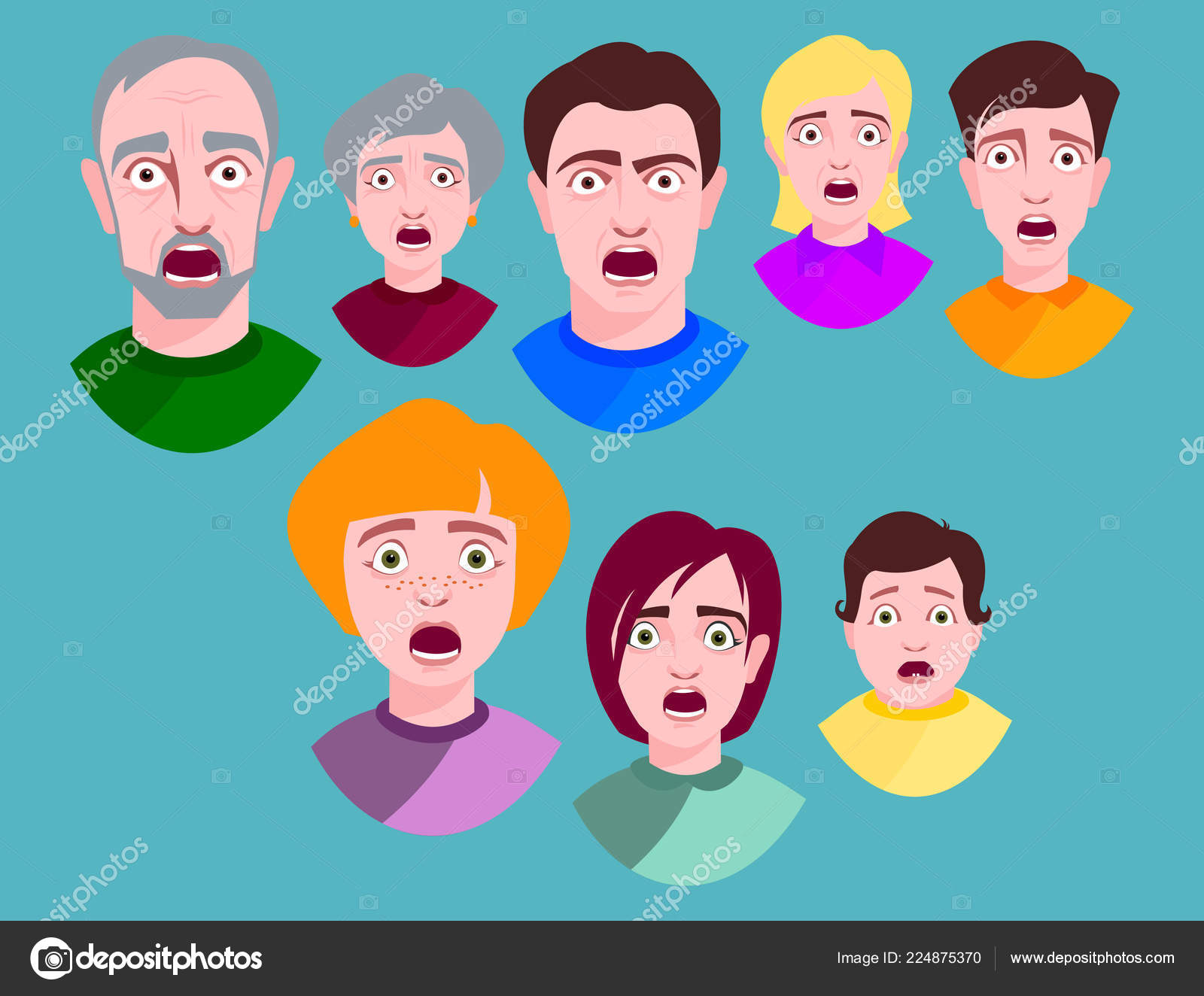 People horror faces vector extremely surprised young shock portrait ...
