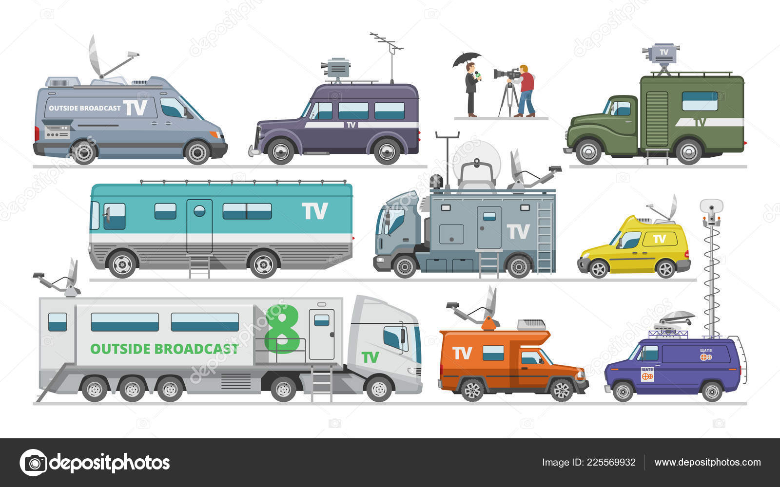 Broadcast car vector tv vehicle broadcasting van with antenna satellite ...