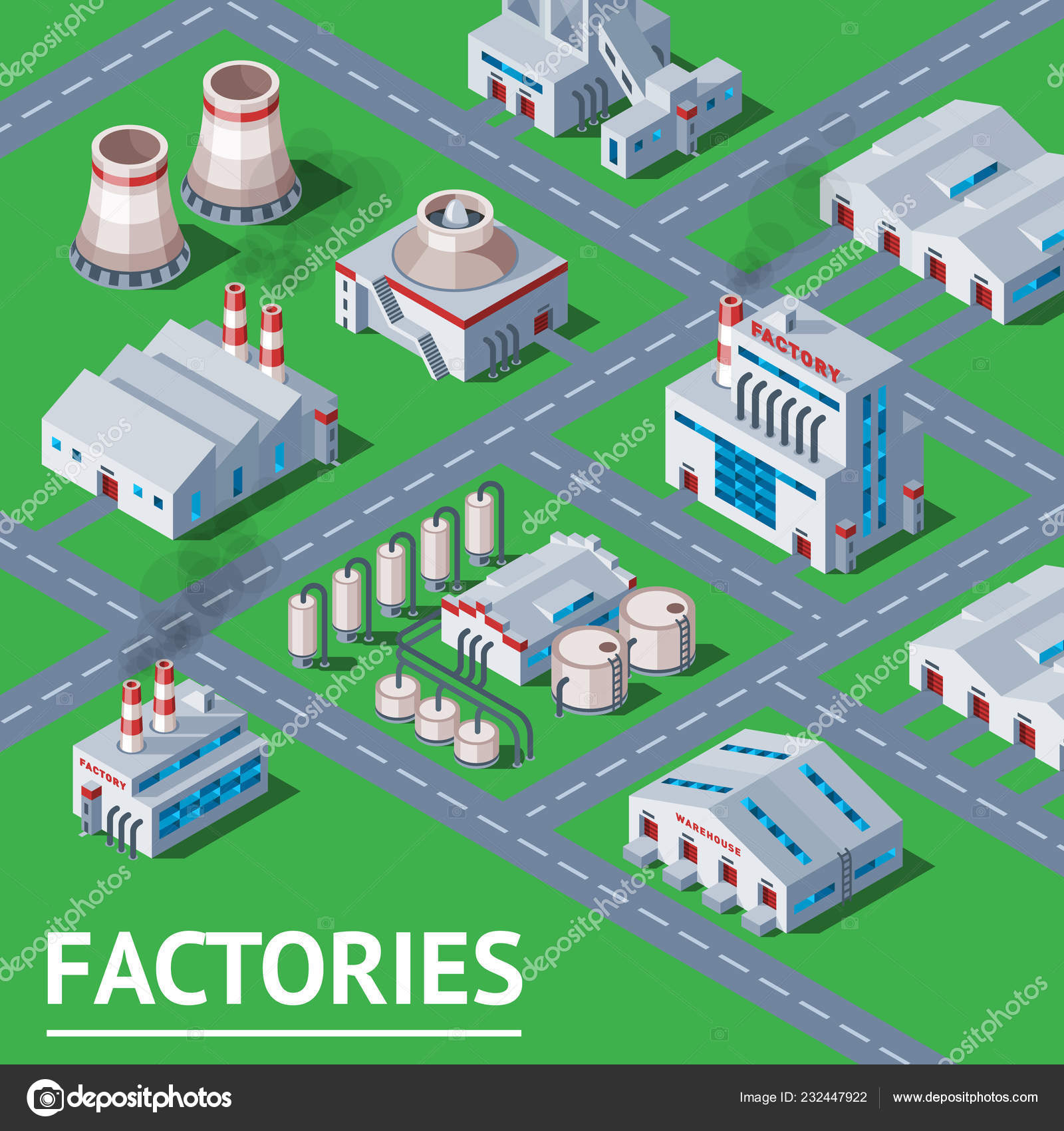 Factory vector industrial building and industry manufacture with ...
