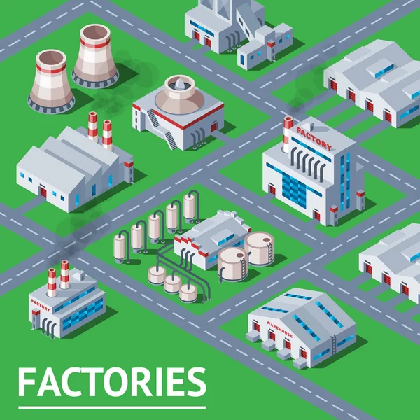 Industrial factory and warehouse building. Isometric, suitable for ...