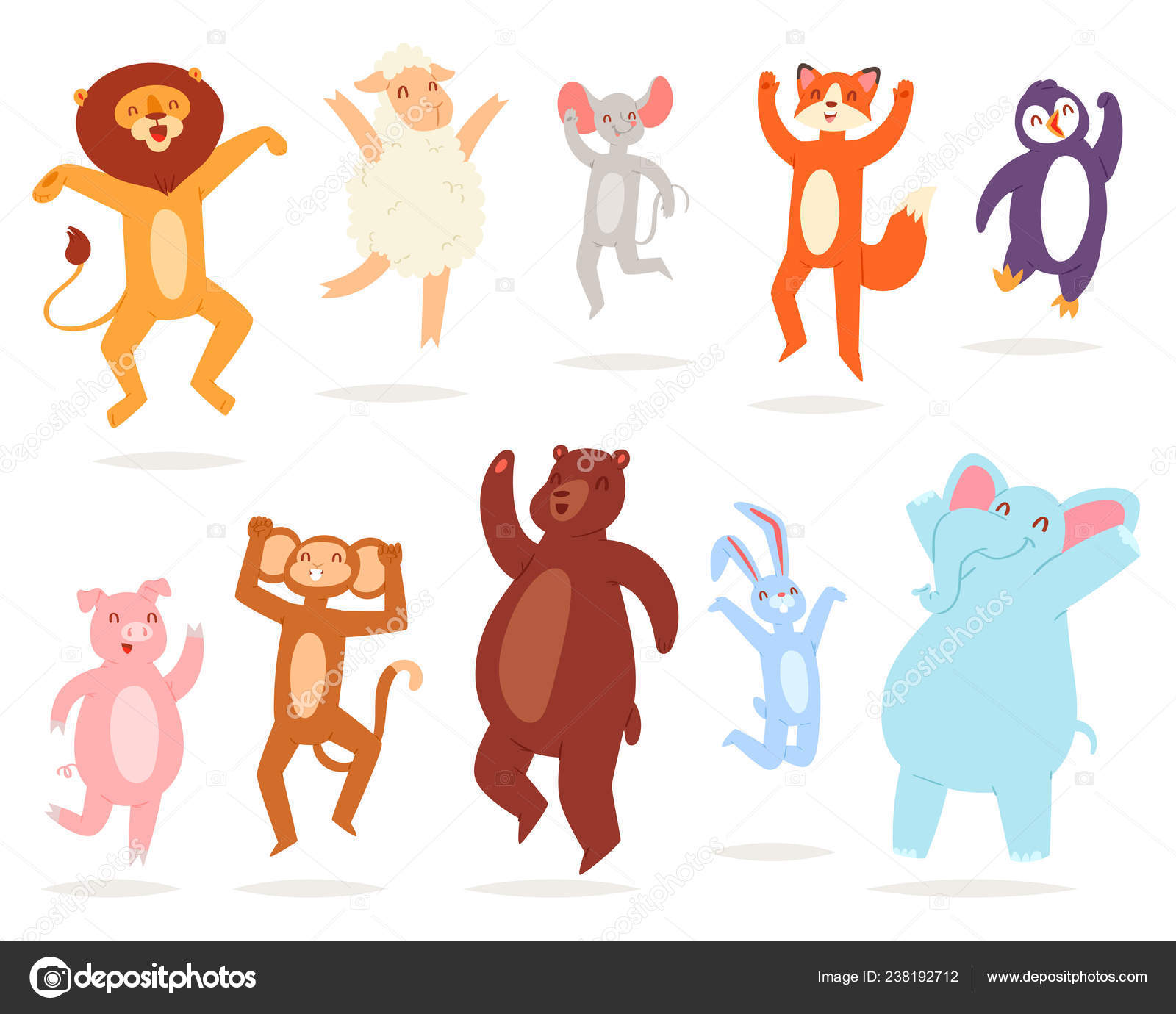 Dancing animals vector animalistic character lion bear fox in childish ...