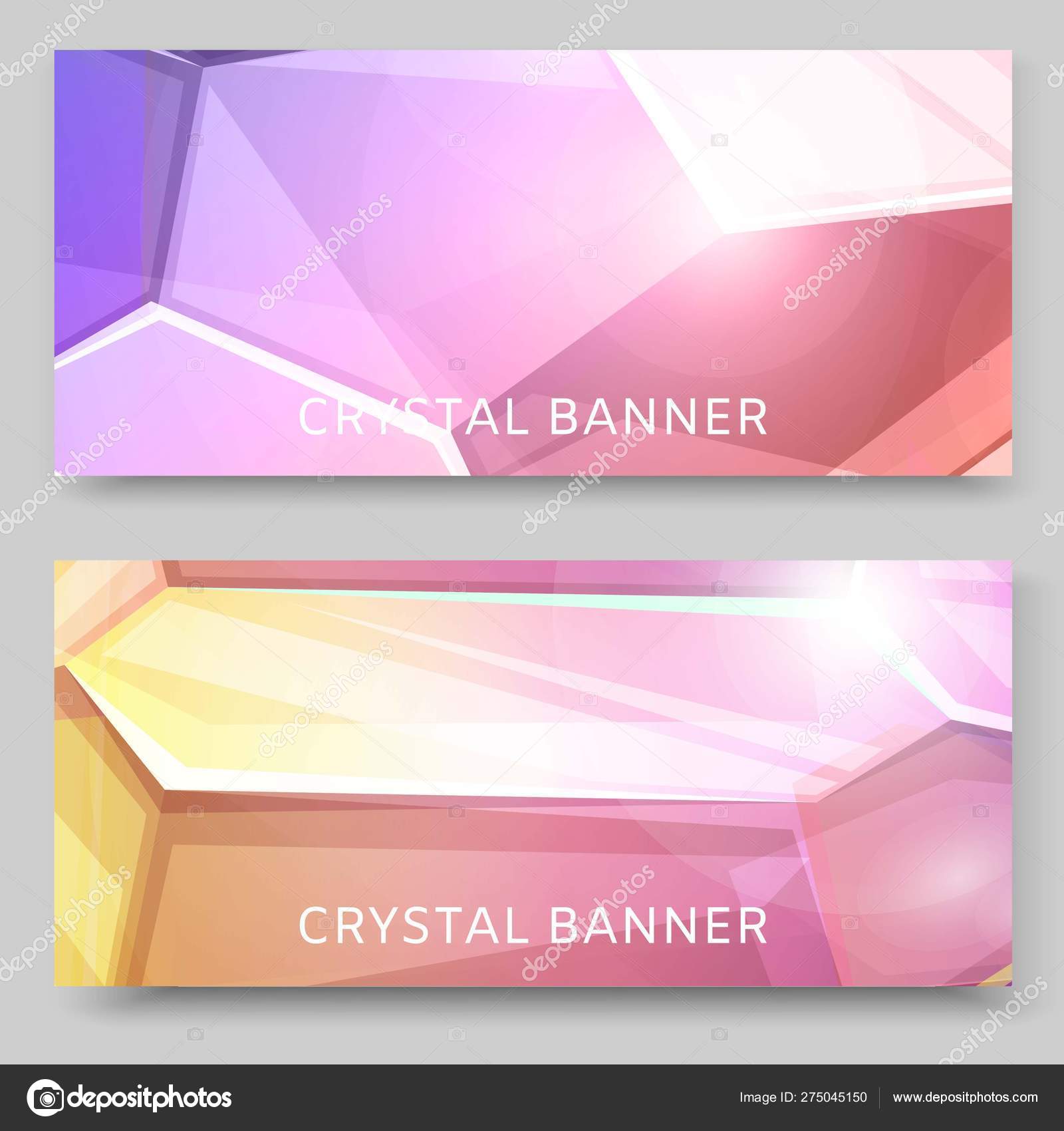 Crystal background set of banners vector illustration. 3d abstract ...