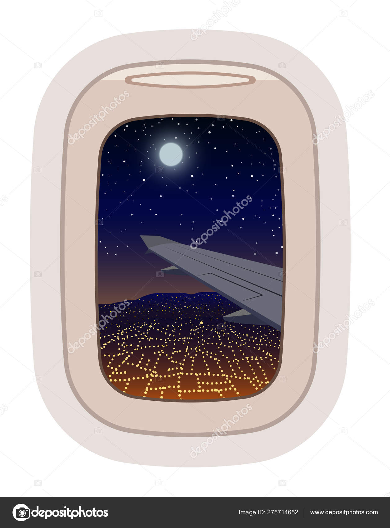 Aairplane window vector traveling by plane and porthole view in flight ...
