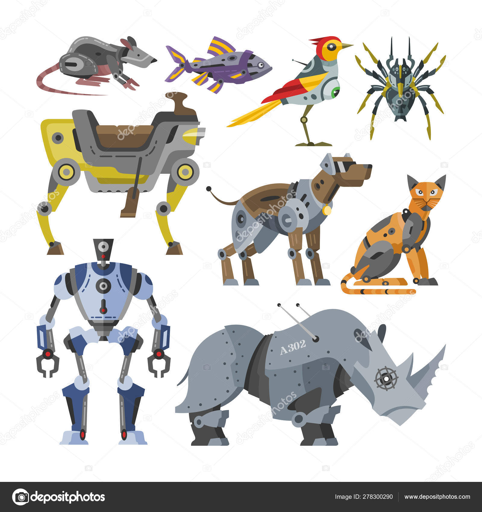 Robots vector cartoon robotic kids toy animal character cat dog ...