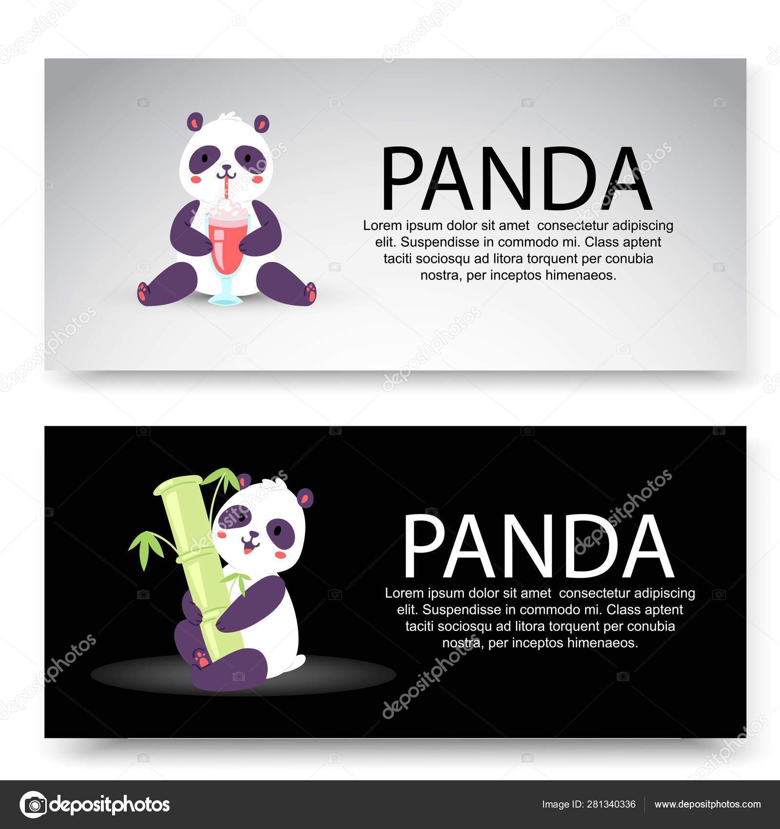 Panda characters set of banners vector illustration. Chinese bear ...