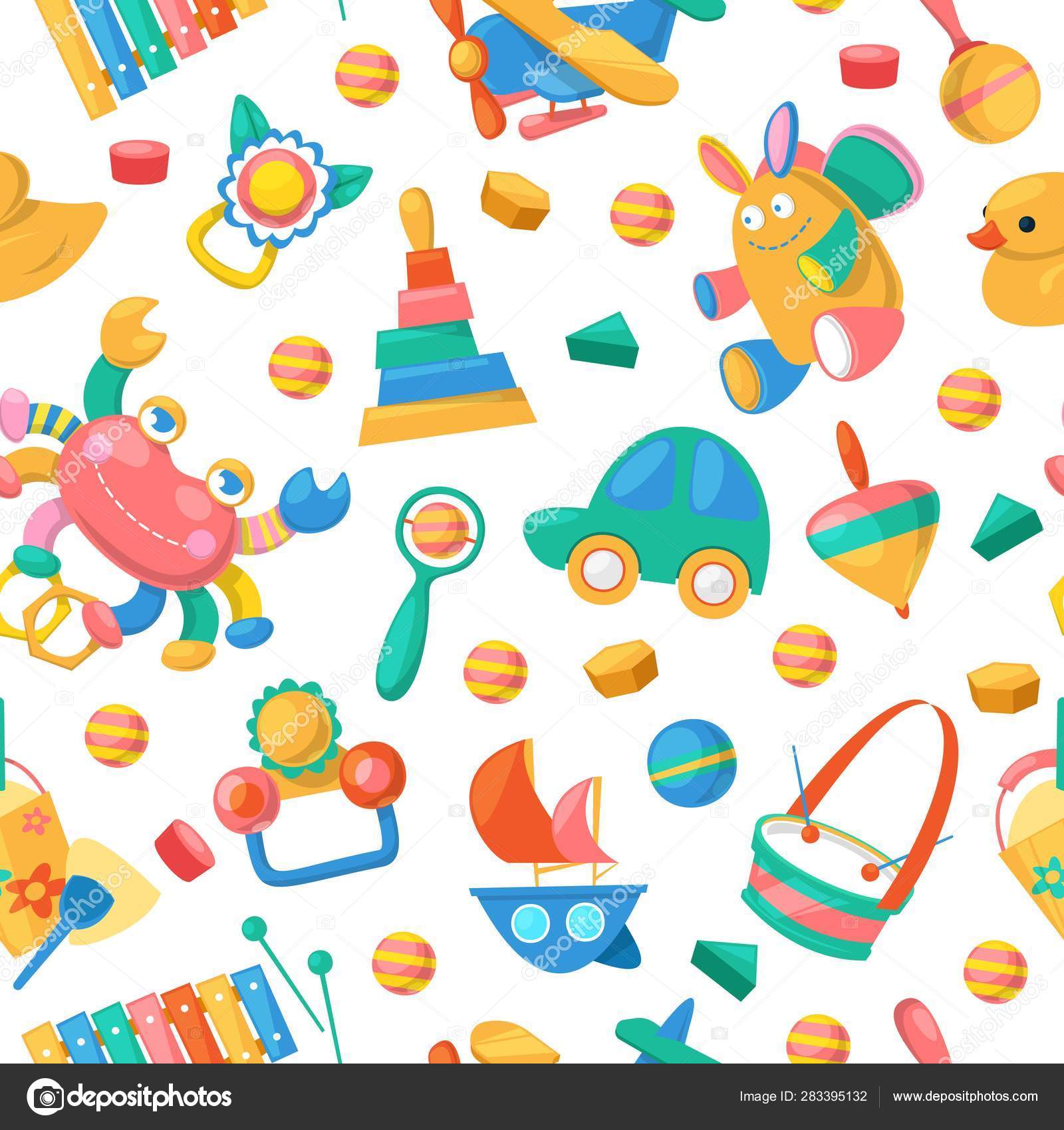 Toy collection for babies seamless pattern vector illustration. Cute ...