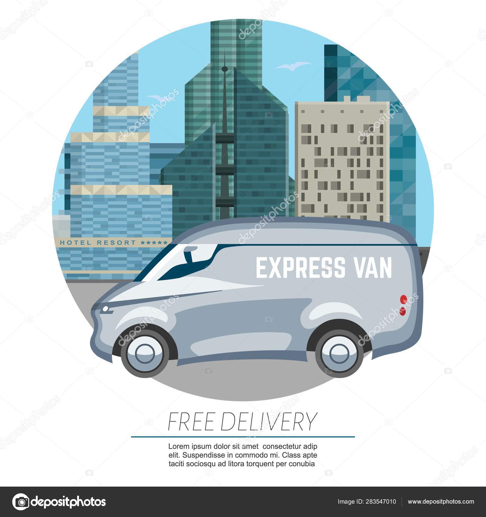 Delivery van car - fast and free vector illustration. Van with free ...