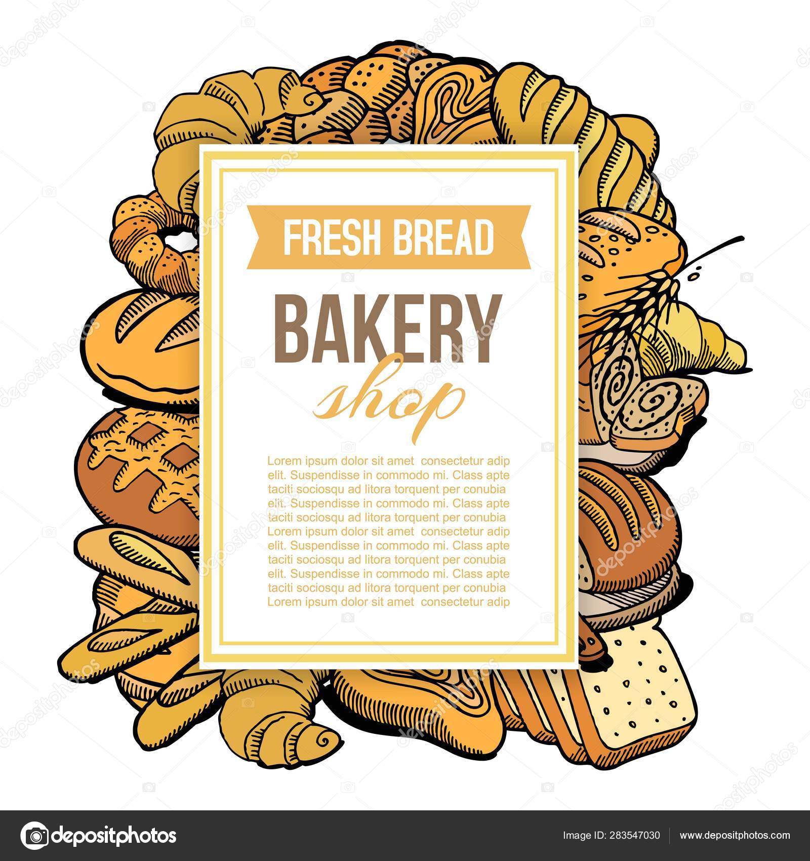 Bakery shop vector hand drawn concept with different types of fresh ...