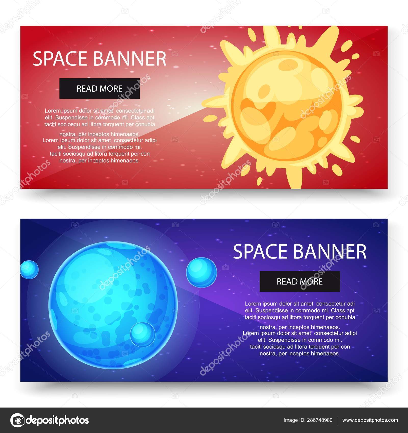 Space cosmos and solar system planets vector banners set. Blue planet ...