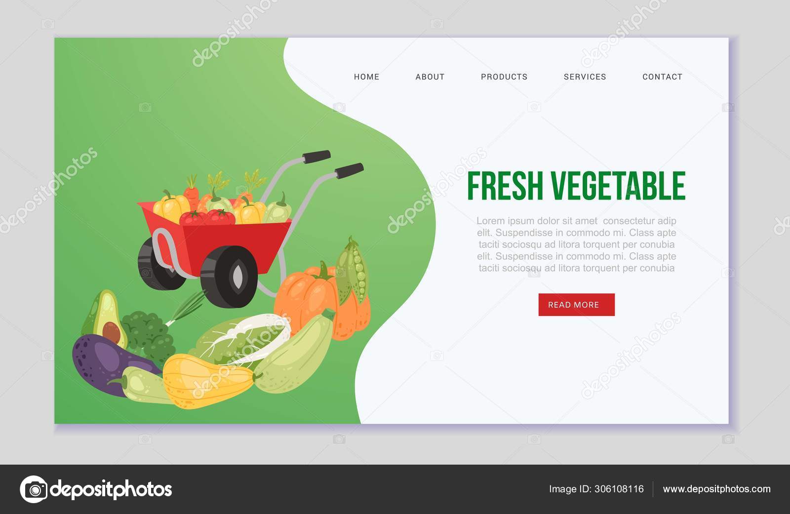 Farm eco vegetables and organic food vector web template. Illustration ...
