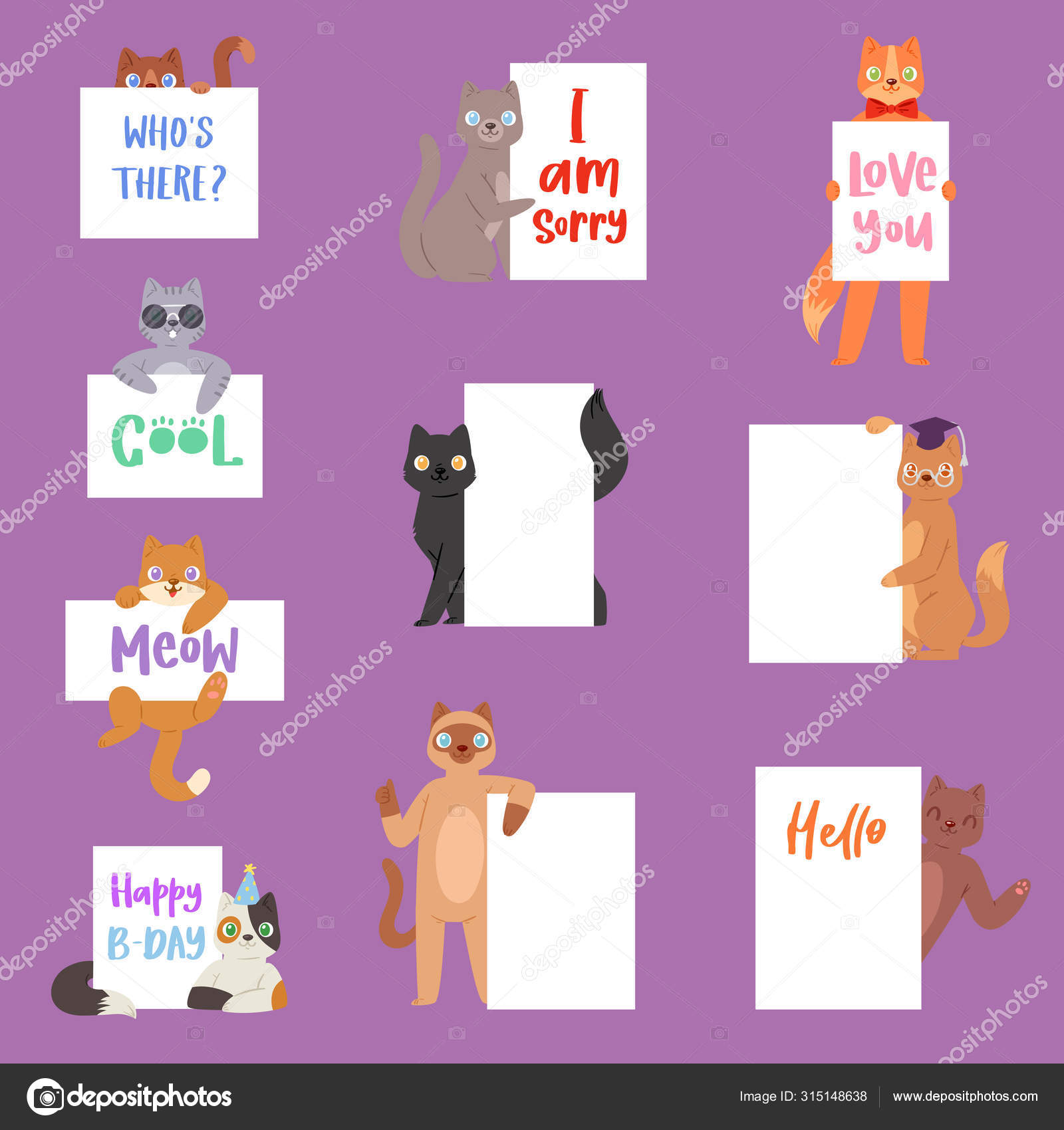 Cat banner vector kitten character peeking behind cardboard kitty ...