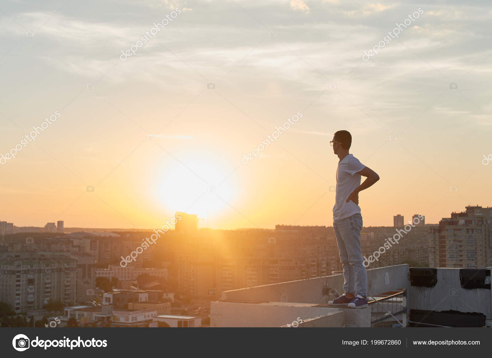 Man Standing Roof Building Looking Cityscape Stock Photo by ©amixstudio ...