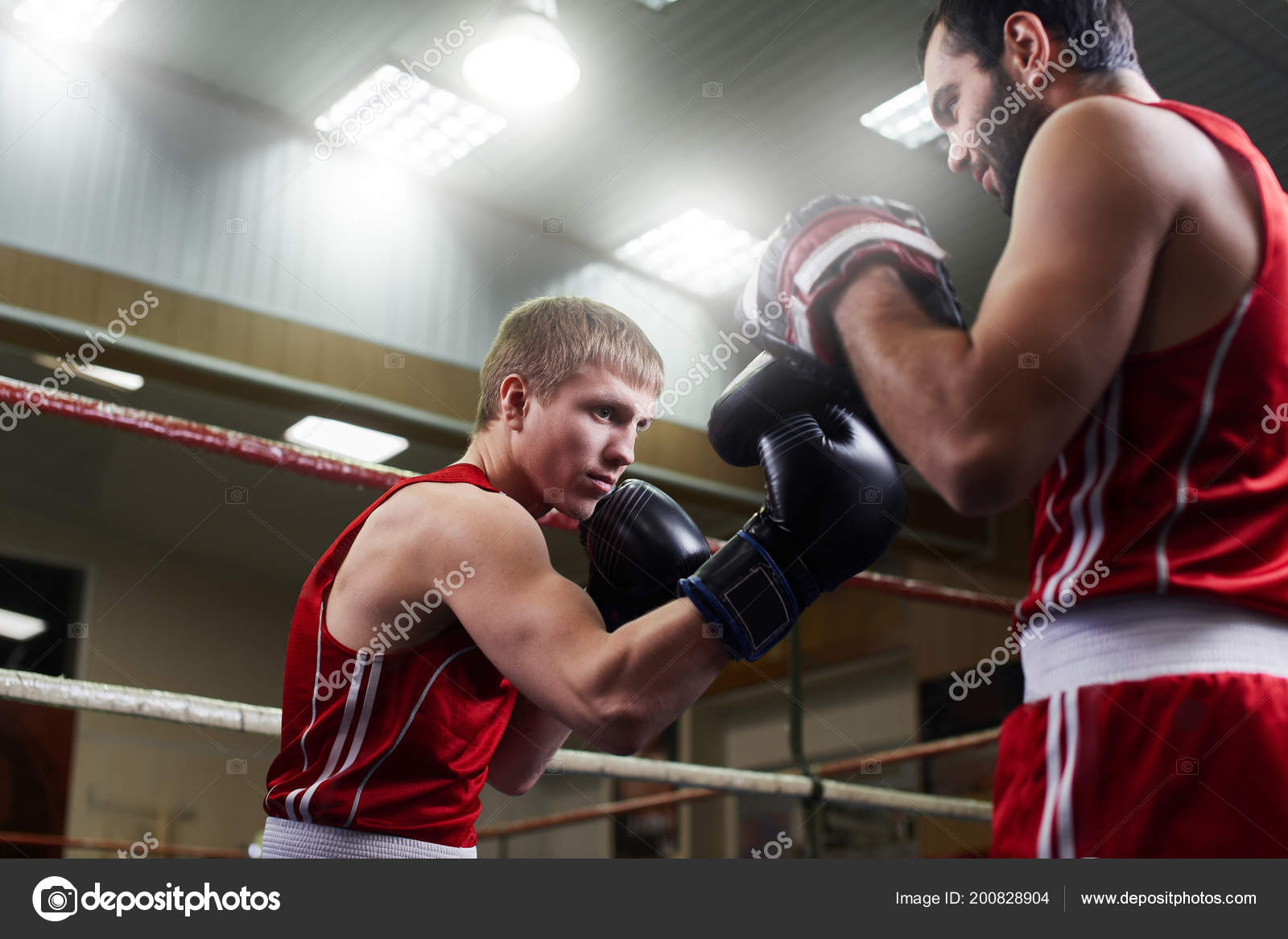Strong Boxer Trainer Fight Ring — Stock Photo © amixstudio #200828904