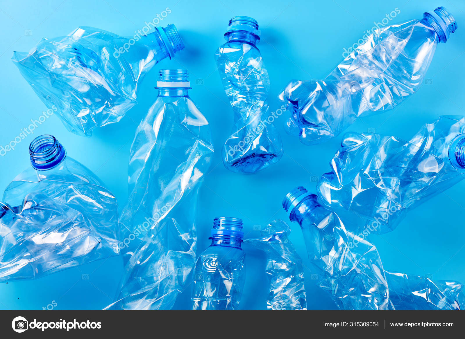 Empty Crumpled Plastic Bottles Pattern Blue Background Recycling ...