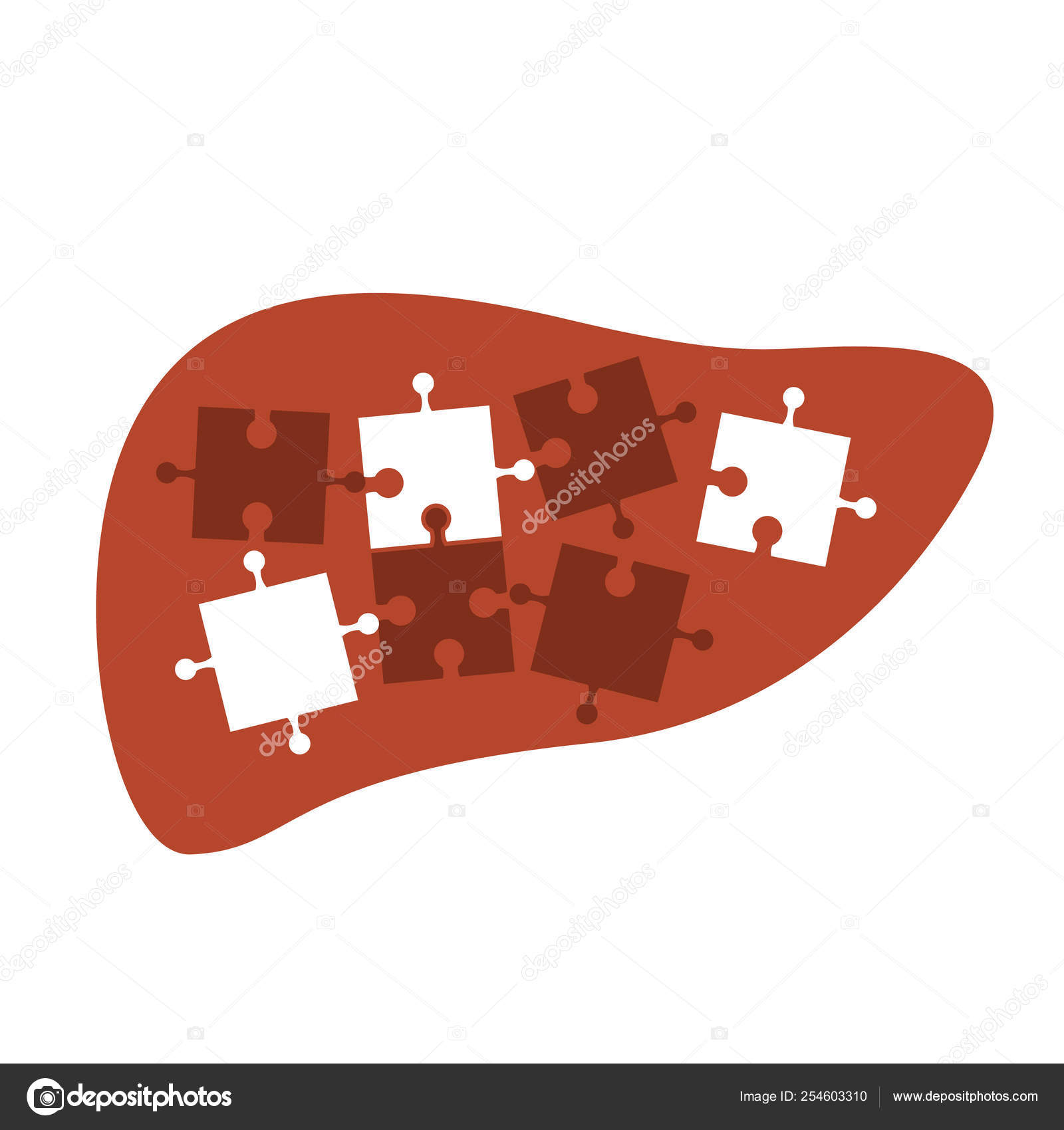 Stylized human liver with puzzle pieces. flat vector illustration icon ...
