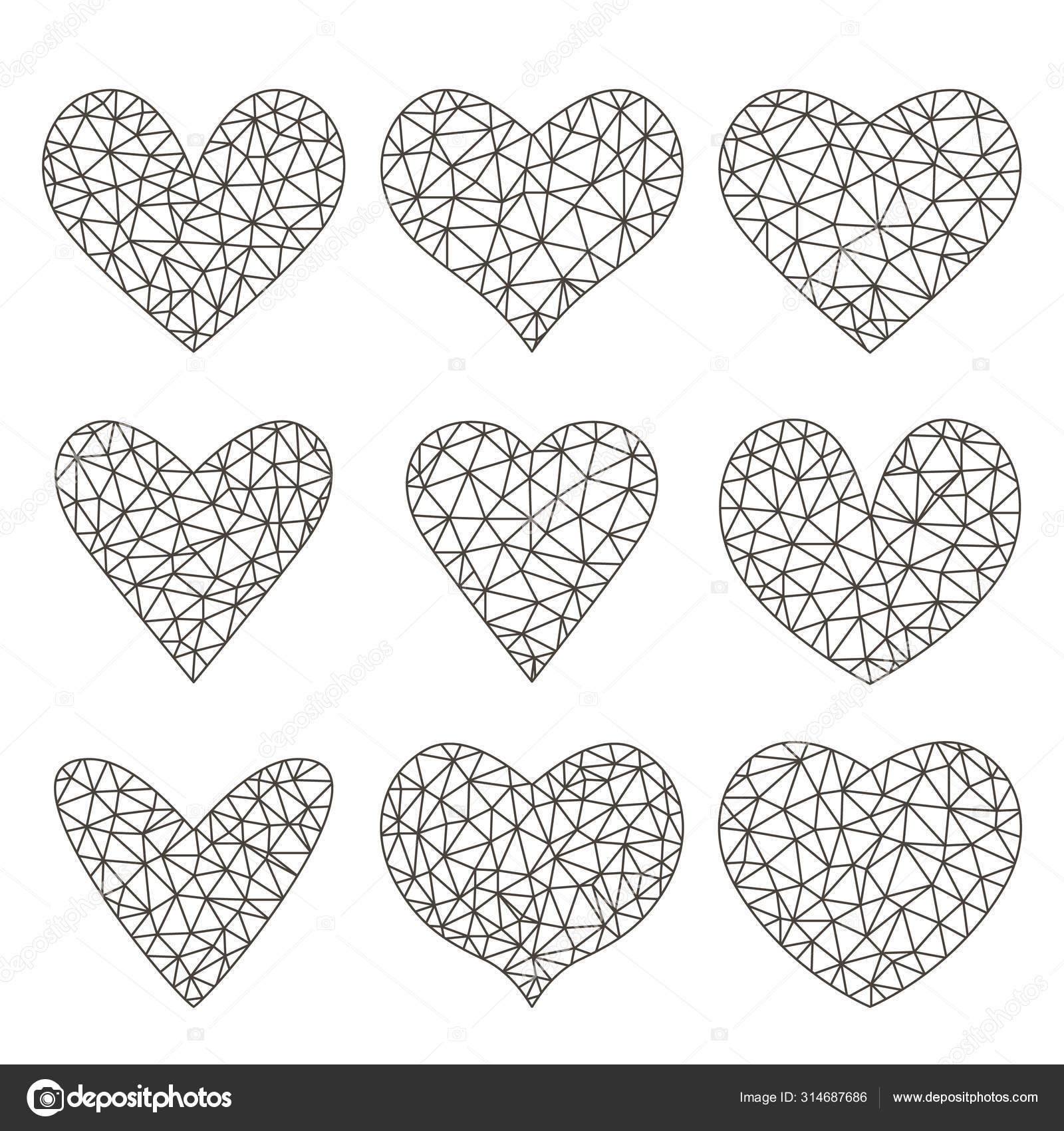 A large set of red raspberries and black hearts in the style of linear ...