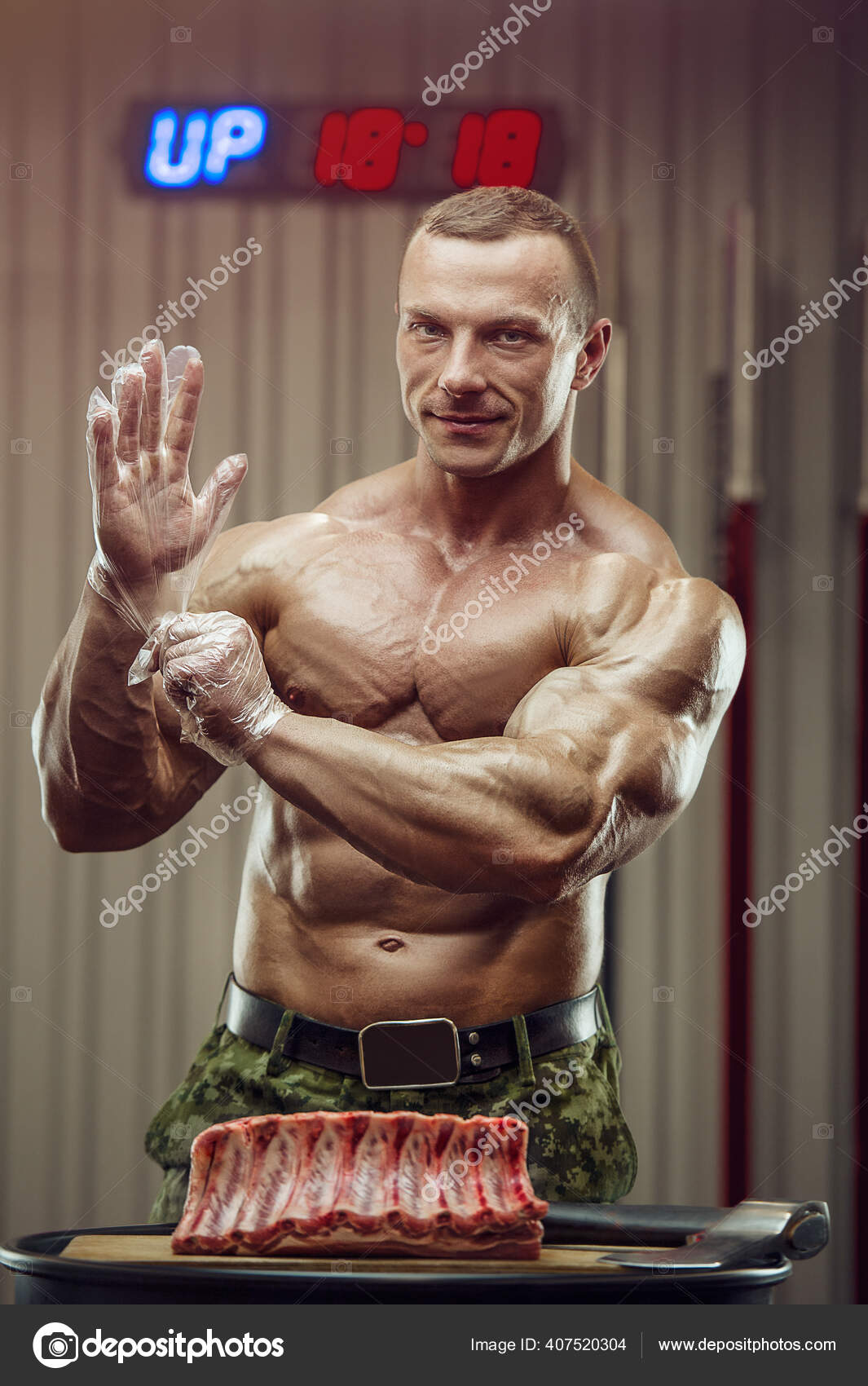 Big Muscle Handsome Pretty Young Blonde Man Violent Butcher Athlete ...