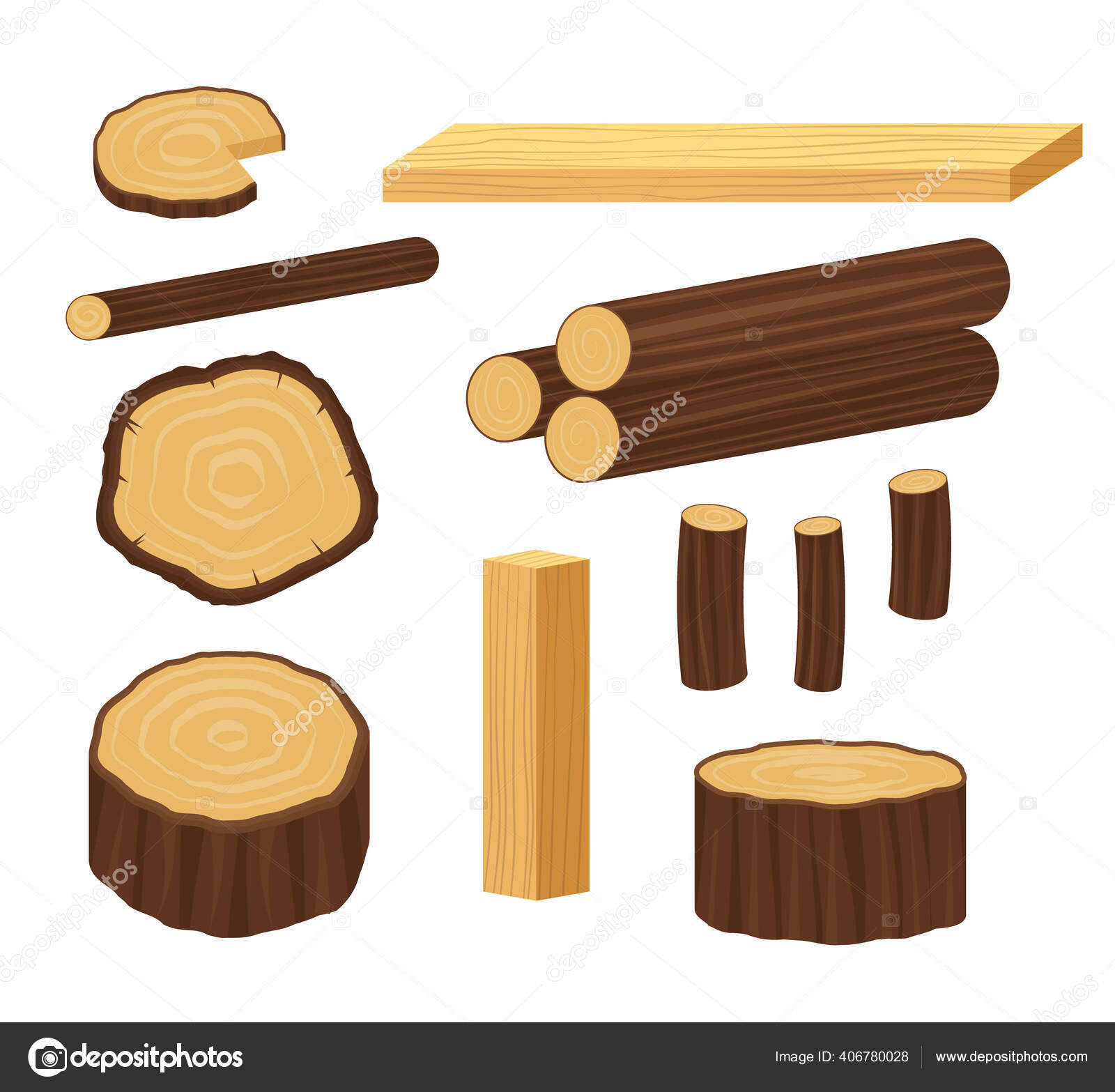 Planks Trees Different Wood Elements Production Industry Wooden Plank ...