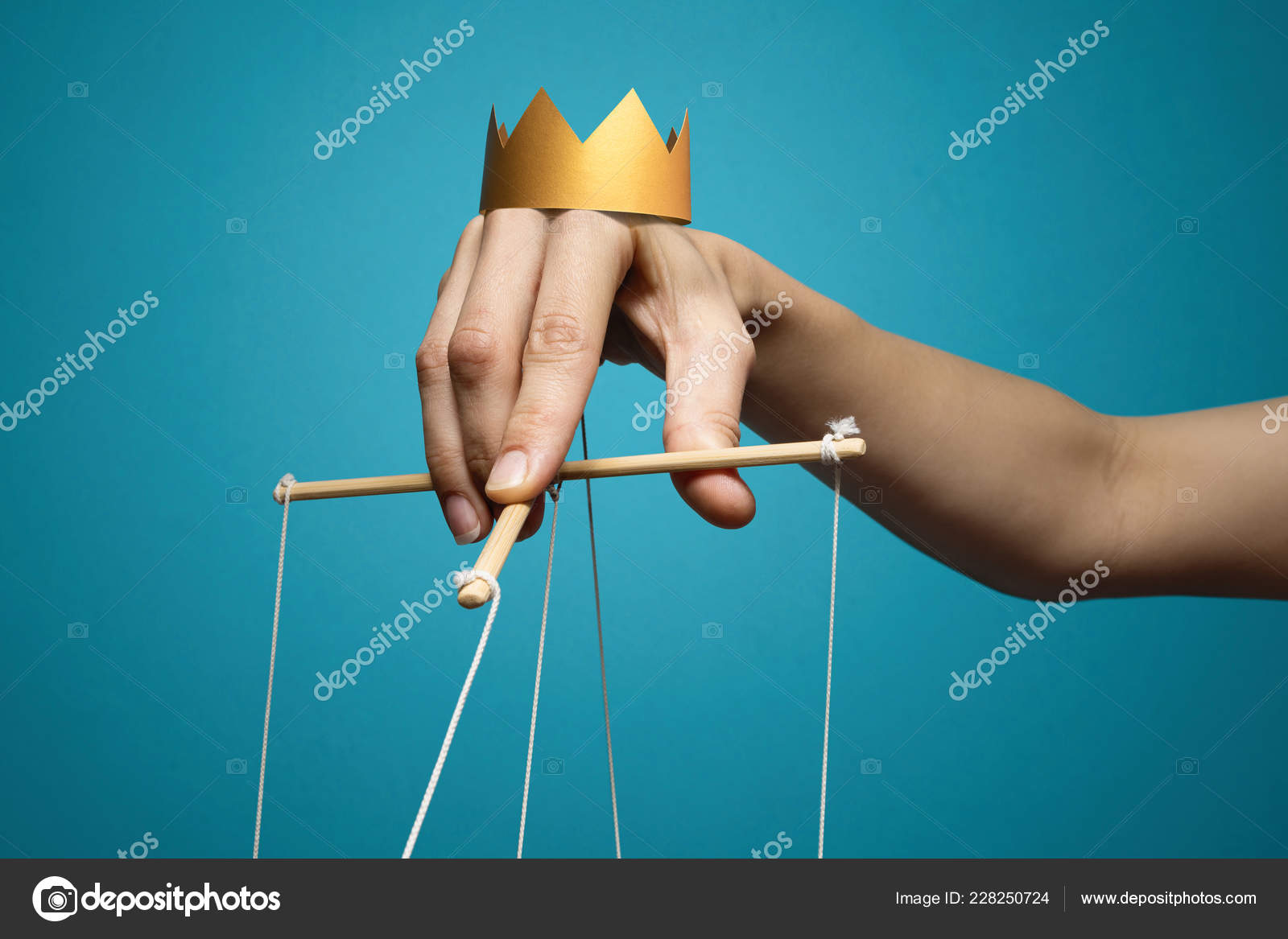 Concept Manipulation Hand Crown Holds Strings Manipulation Blue ...