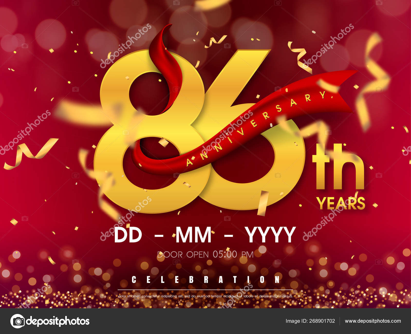 86 years anniversary logo template on gold background. 86th cele Stock ...